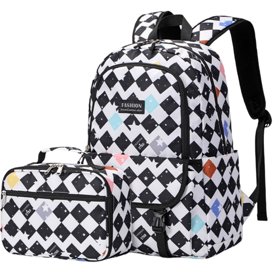 Backpack for School with Lunch Box 2pcs Set Checkered Laptop Kawaii ...