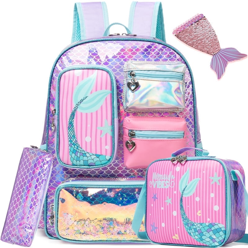 Mermaid Kids Backpack for School Backpacks for Girls with Lunch Box ...