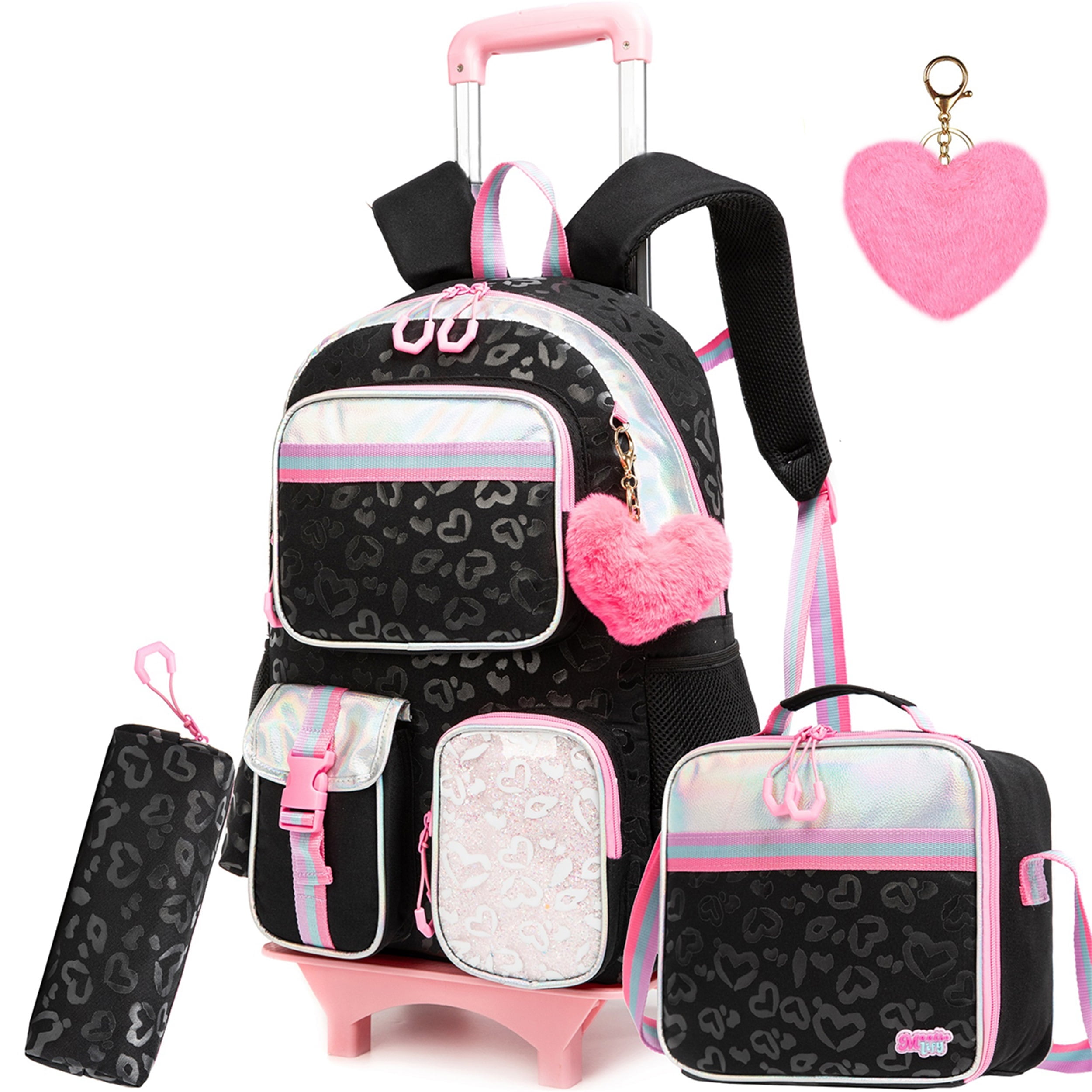 Rolling Backpacks for Girls with Wheels Lunch Box Pencil Case for ...