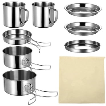 Leyeet Camping Cookware Set 8pcs Stainless Steel Pot Pan Cups Plates ...