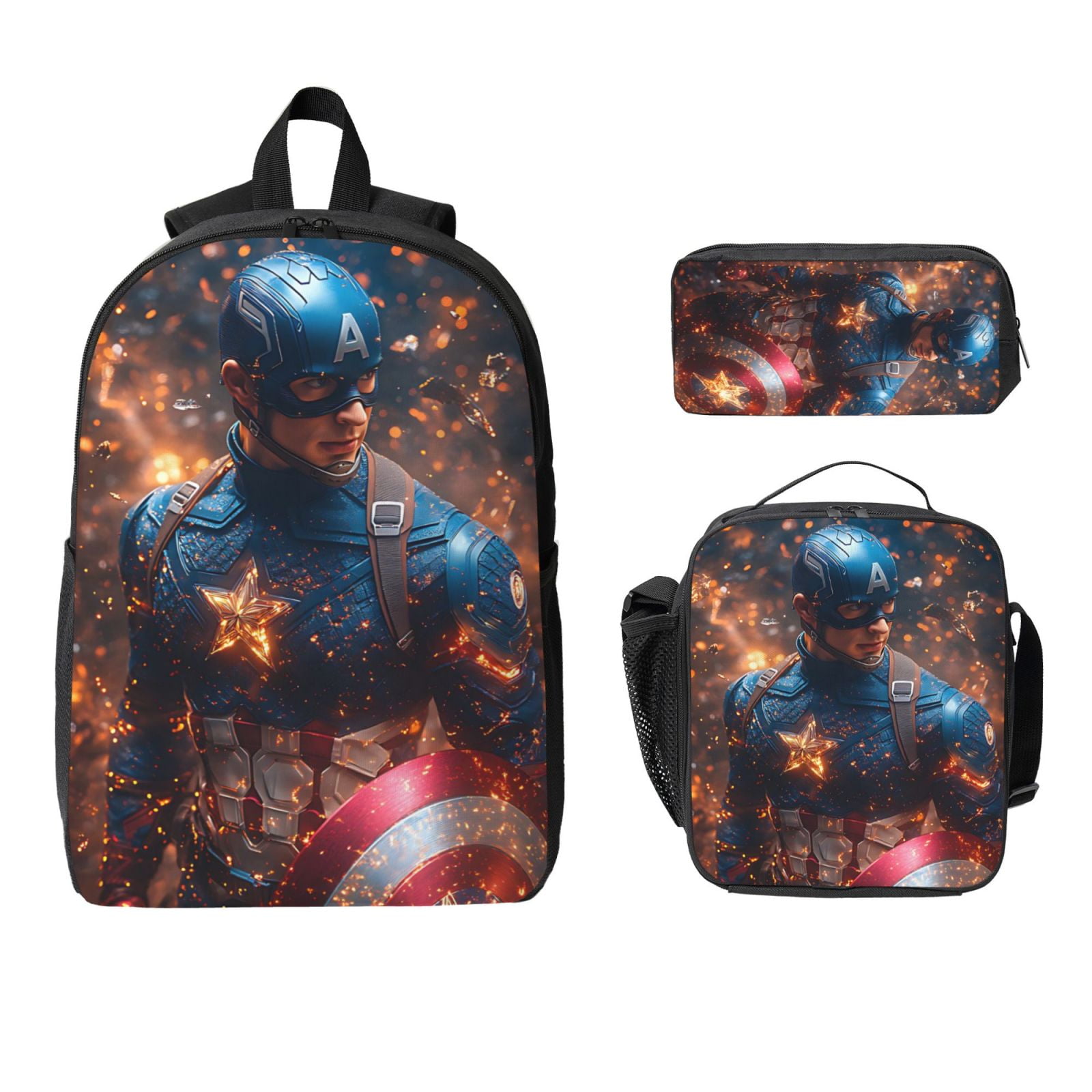 Backpacks Captain America Backpack With Lunch Bag Pencil Case 3 In 1 ...