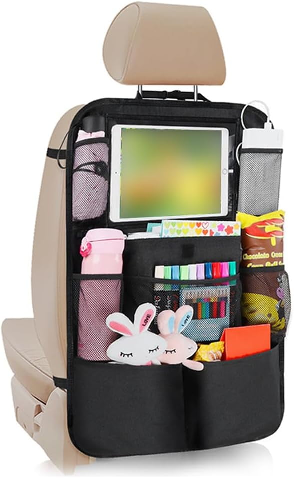 Backseat Car Organizer, Auto Seat Back Kick Mat with 9 Storage Pockets ...