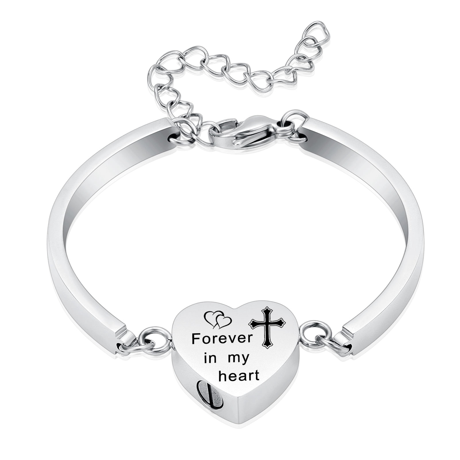 Backside Customize Love Heart Locket Bangle Bracelet Keepsake Cremation ...