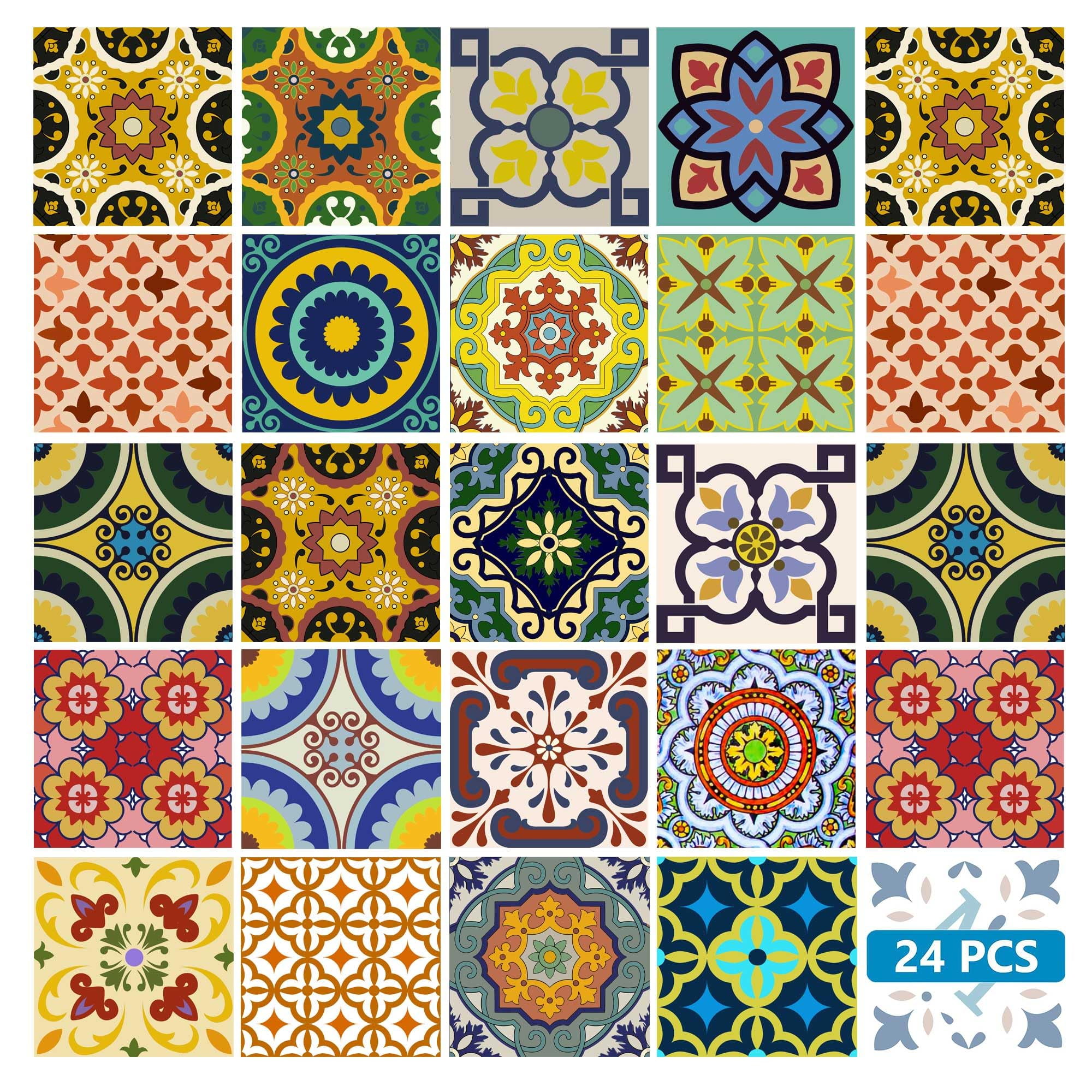 Backsplash Tile Stickers 24 PC Set Traditional Talavera Tiles Stickers ...