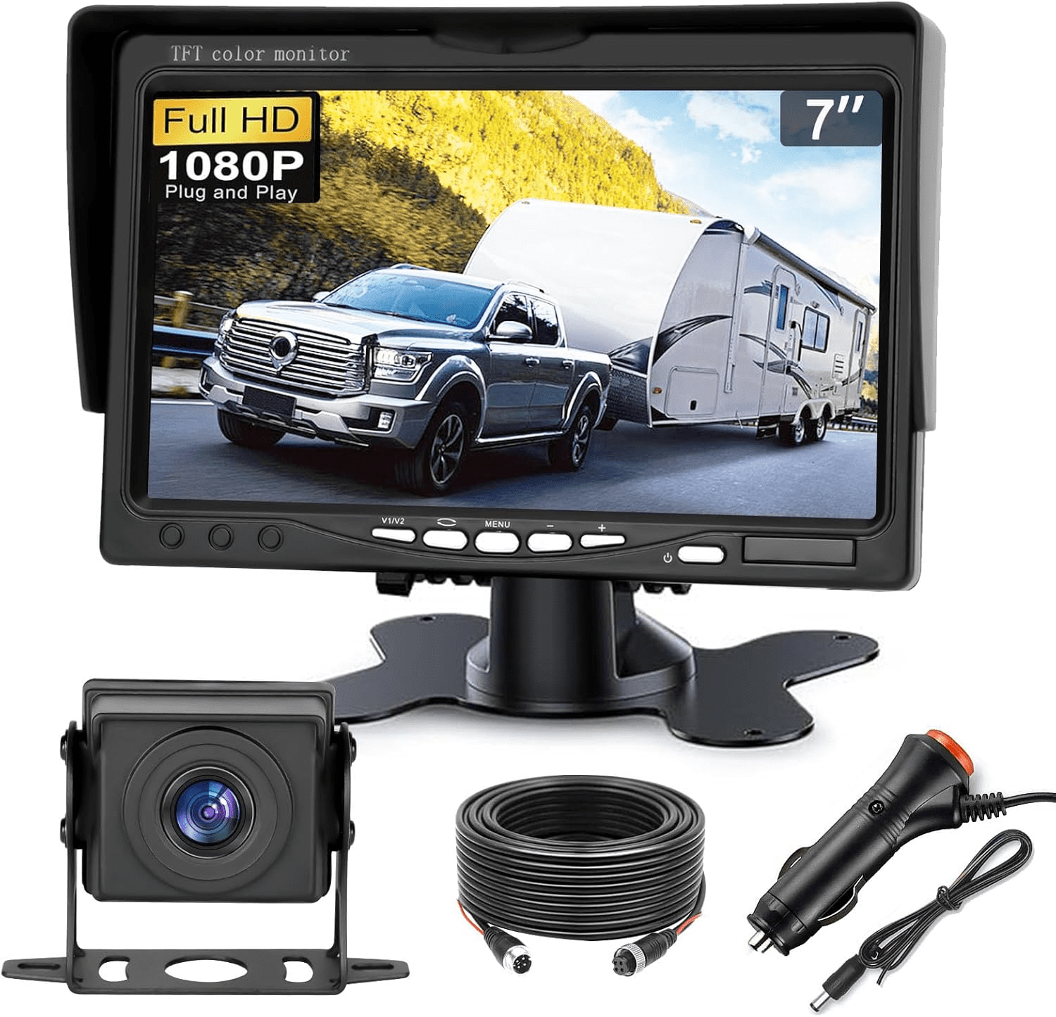 Backup Camera, 7 Inch HD 1080P Reverse Rear View Camera 150° Wide Angle ...