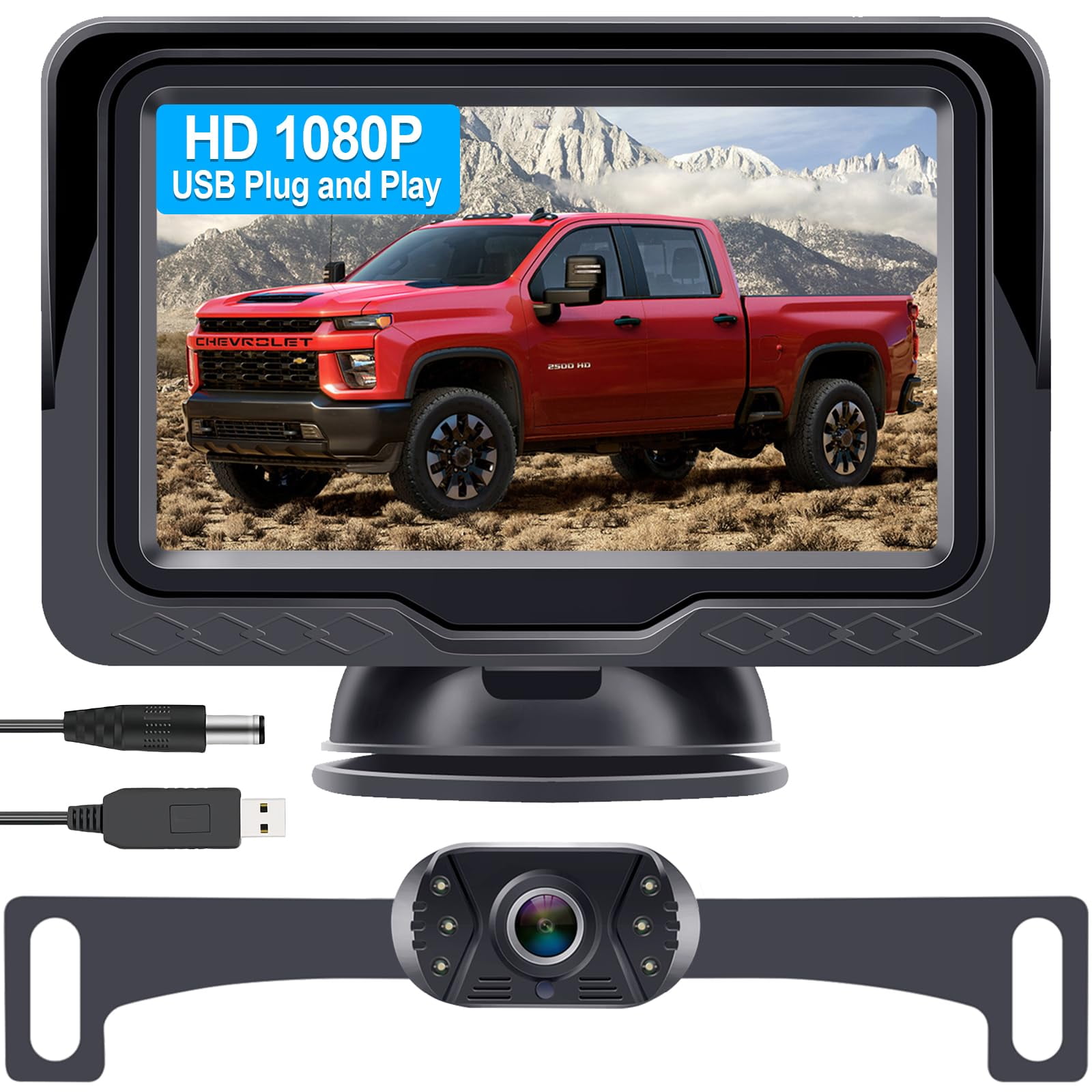Backup Camera Ease Install for Car - USB Plug and Play, HD 1080P Rear ...
