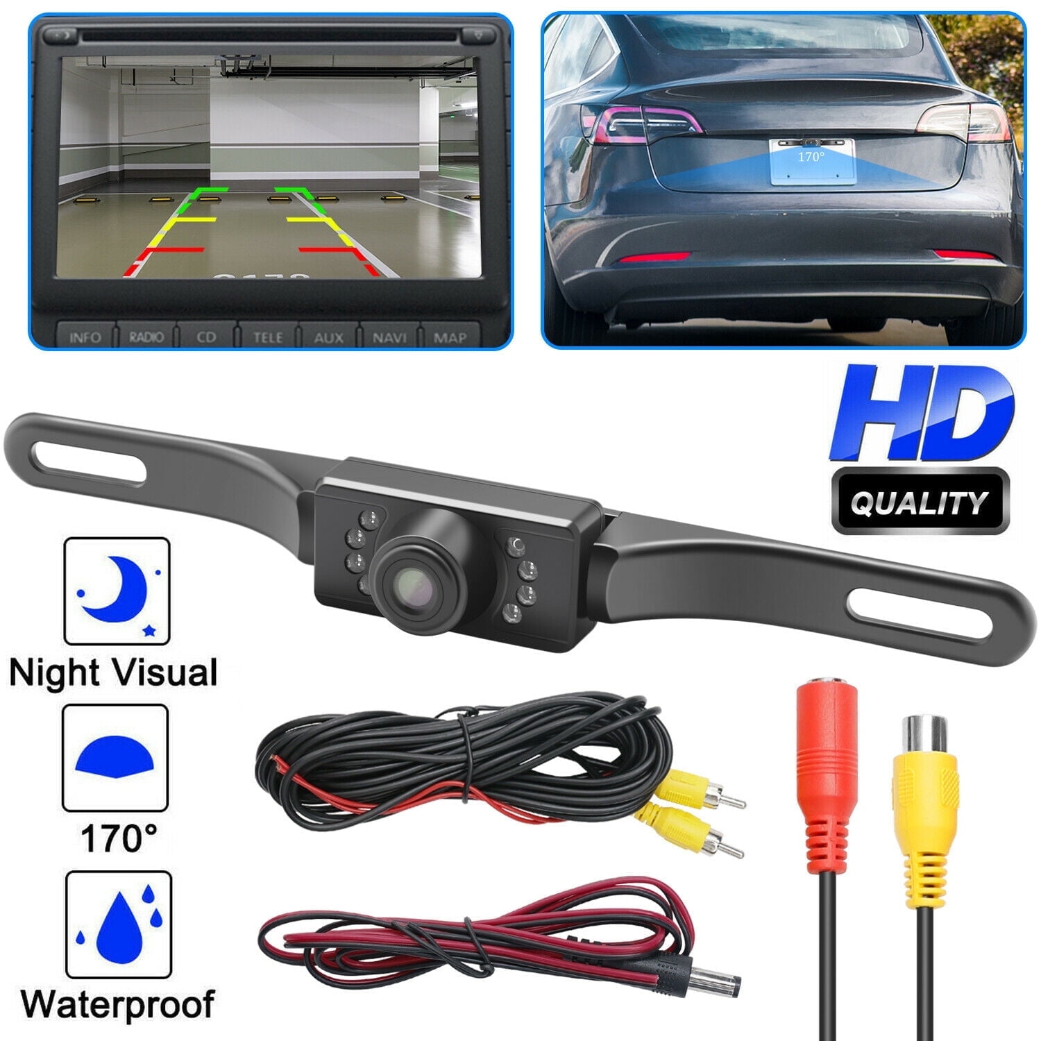 Universal Backup Camera, 170° Wide Angle, Night Vision, Waterproof for ...