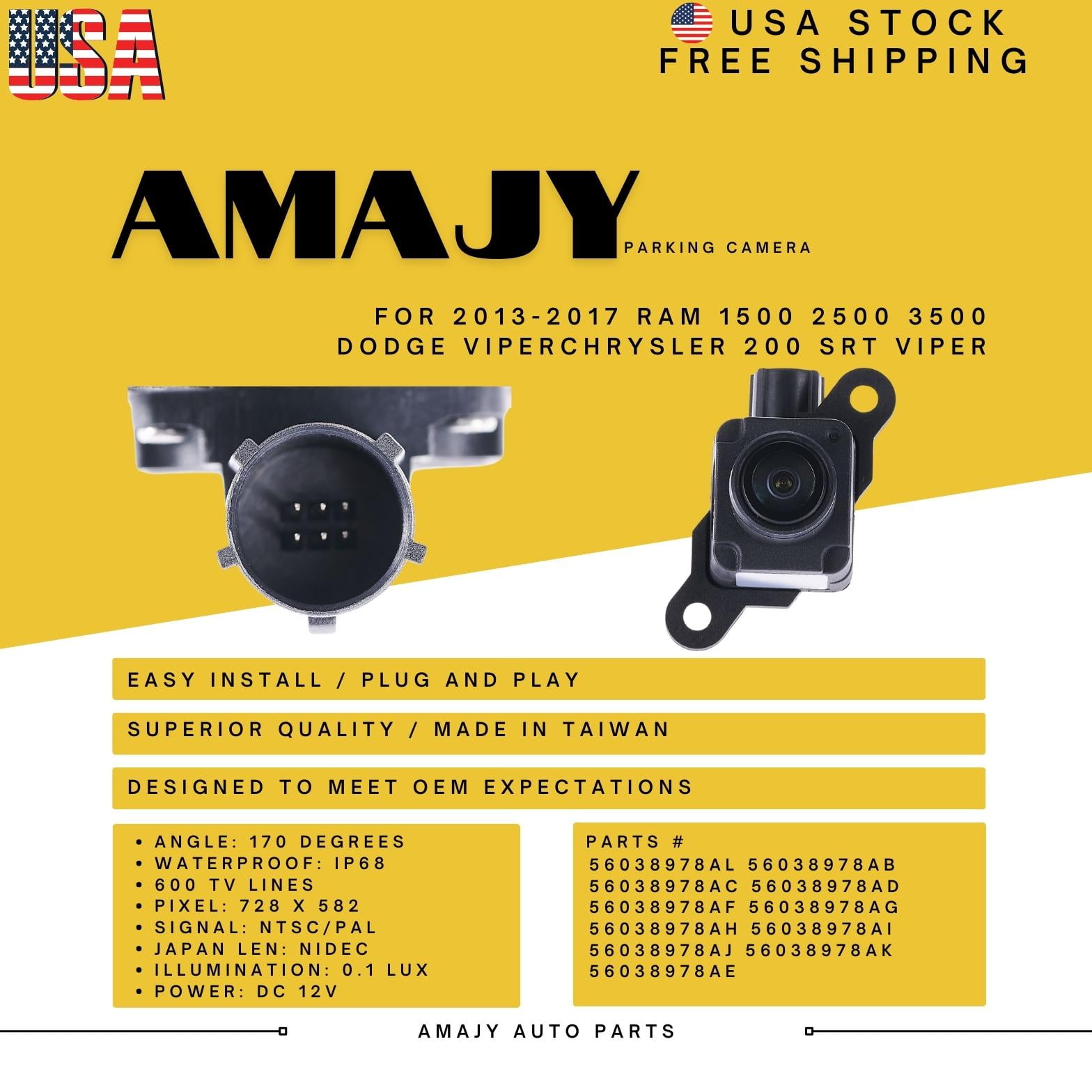 Backup Camera Replaces for 13-17 Dodge Viper Ram 1500 2500 3500 SRT ...