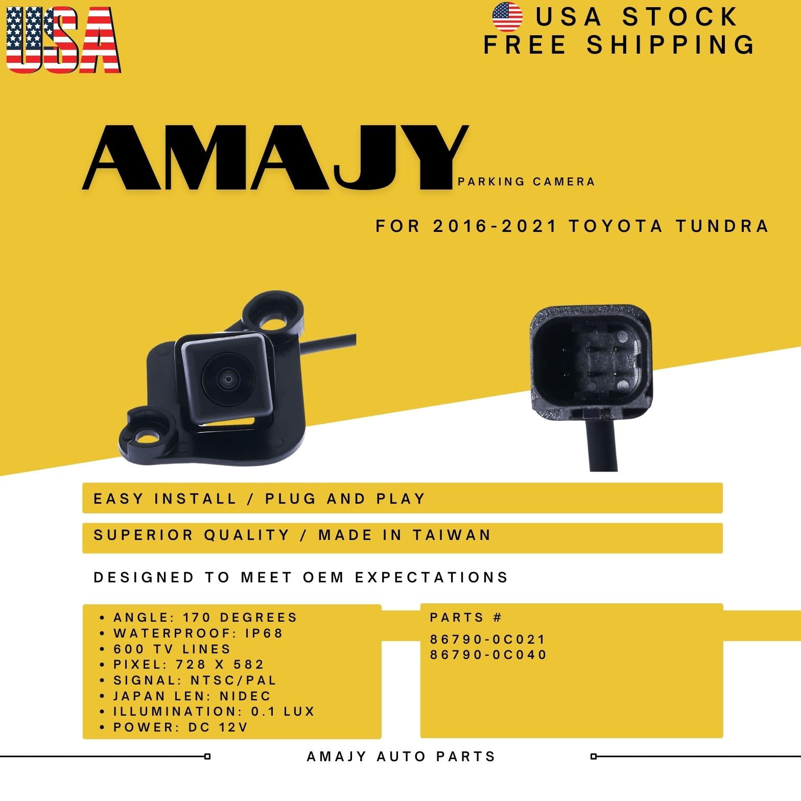 Backup Camera Replaces for 16-21 Toyota Tundra 86790-0C021 86790-0C040 ...