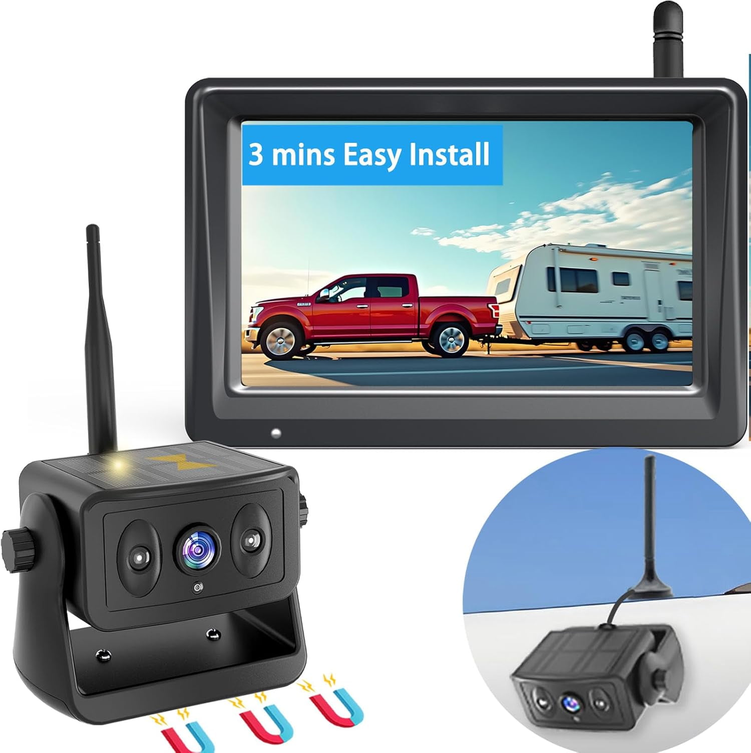 Backup Camera for , Solar , Portable, No - Drill, No - Wire, 3 Min Easy ...