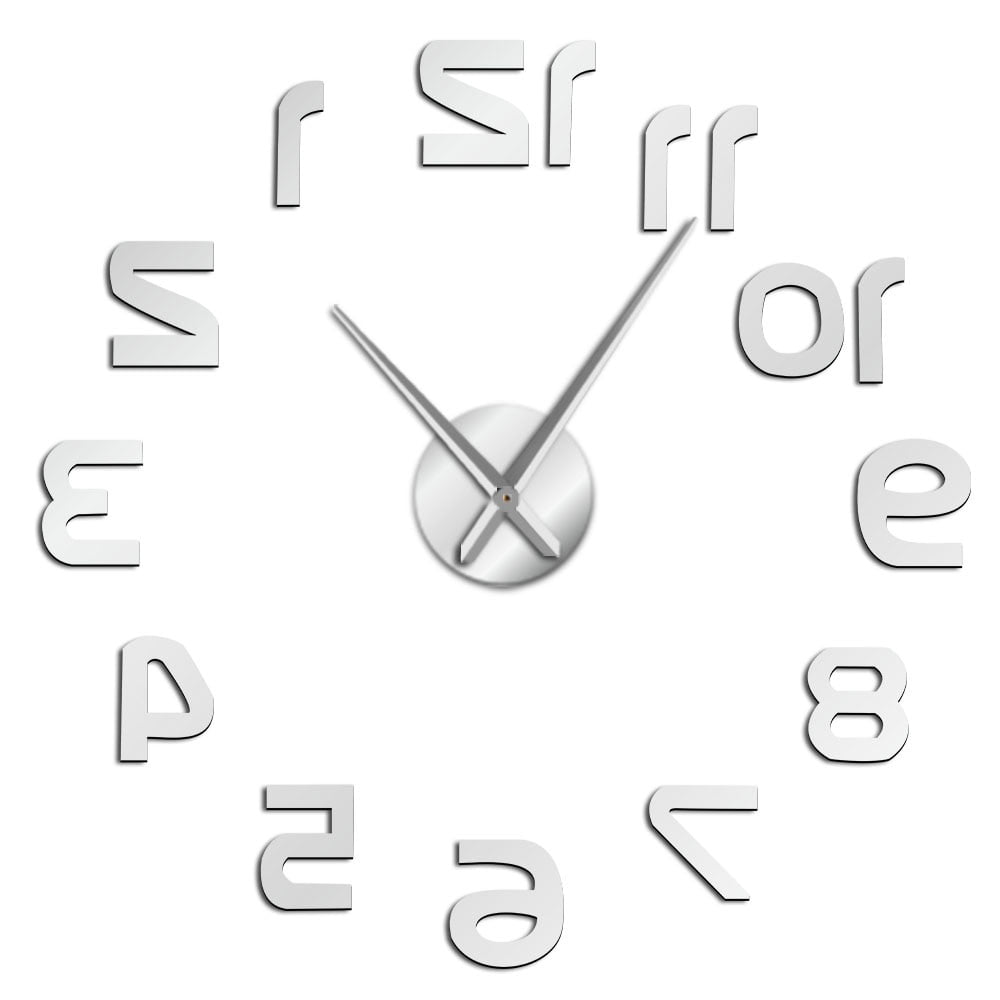 Backwards DIY Large Wall Clock Modern Design Reverse Numbers Frameless ...