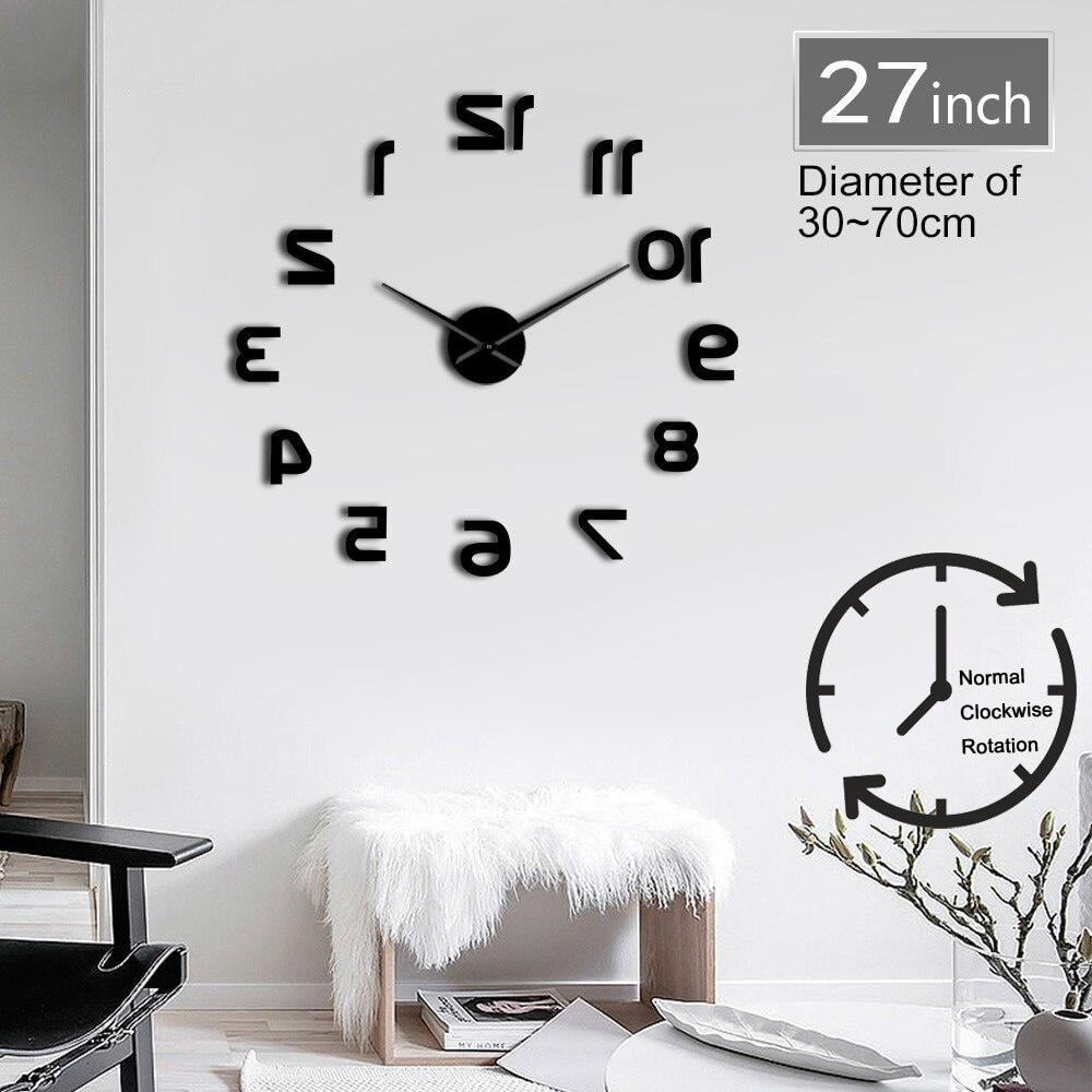 Backwards Reverse DIY Large Number Wall Clock Modern Giant DIY Clocks ...