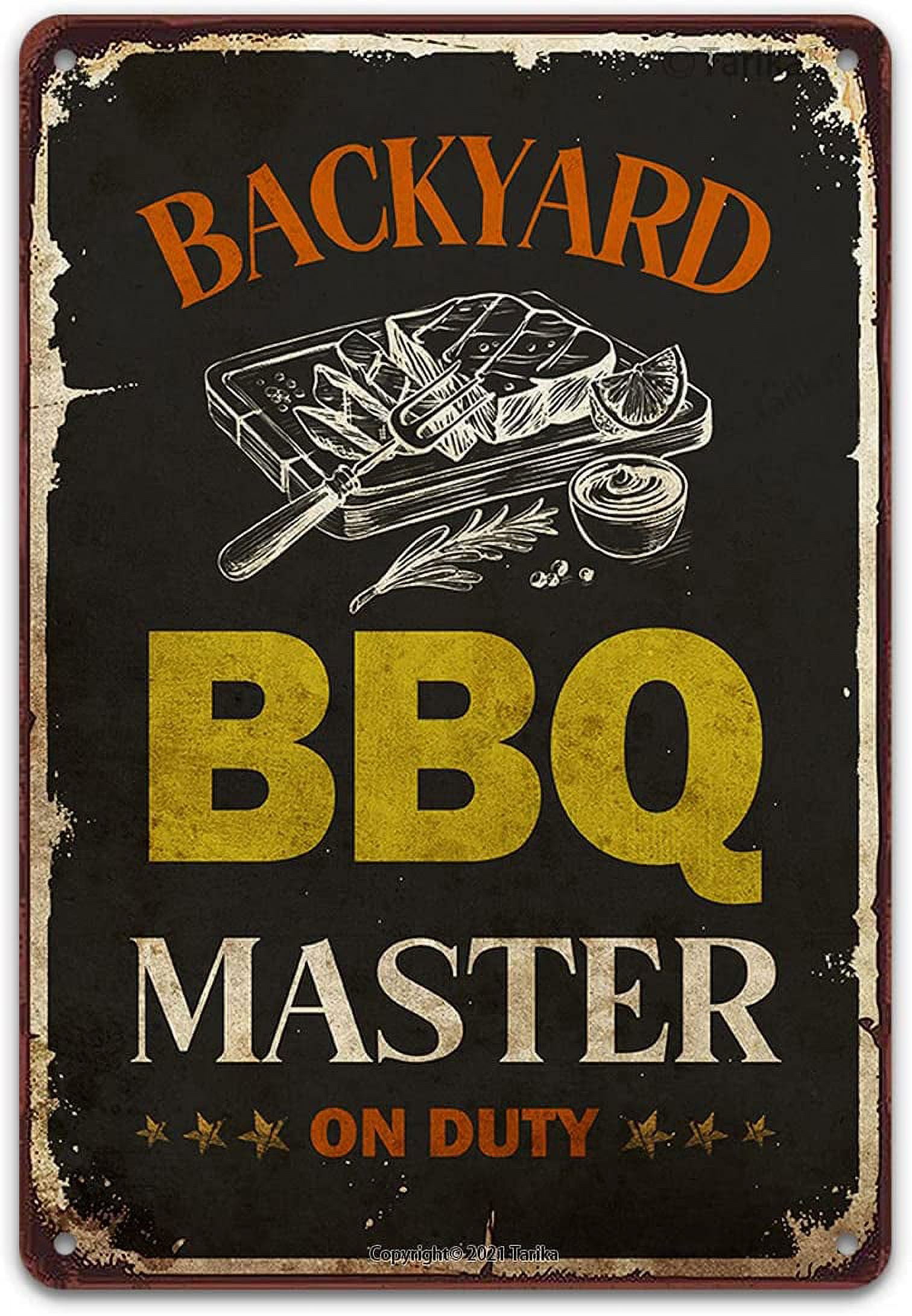 Backyard BBQ Master On Duty Vintage Tin Sign, Retro Art Metal Wall ...