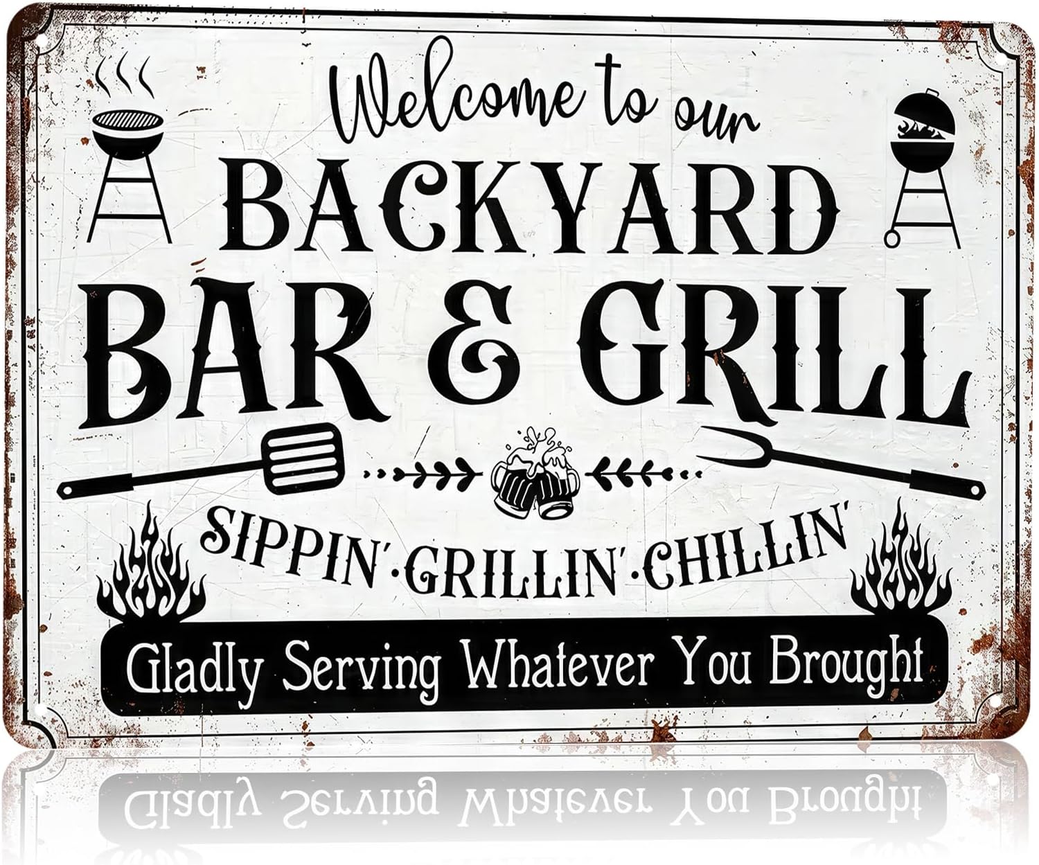 Backyard Bar & Grill Metal Tin Sign – Funny Rustic Wall Decor for Patio ...