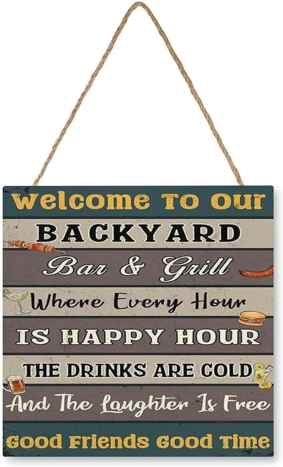 Backyard Bar & Grill Rules Hanging Wooden Sign 10x10 inches Backyard ...