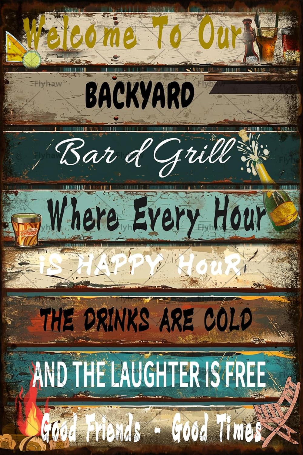 Backyard Bar Sign Grill Rules Metal Sign Backyard Signs Funny Rules ...