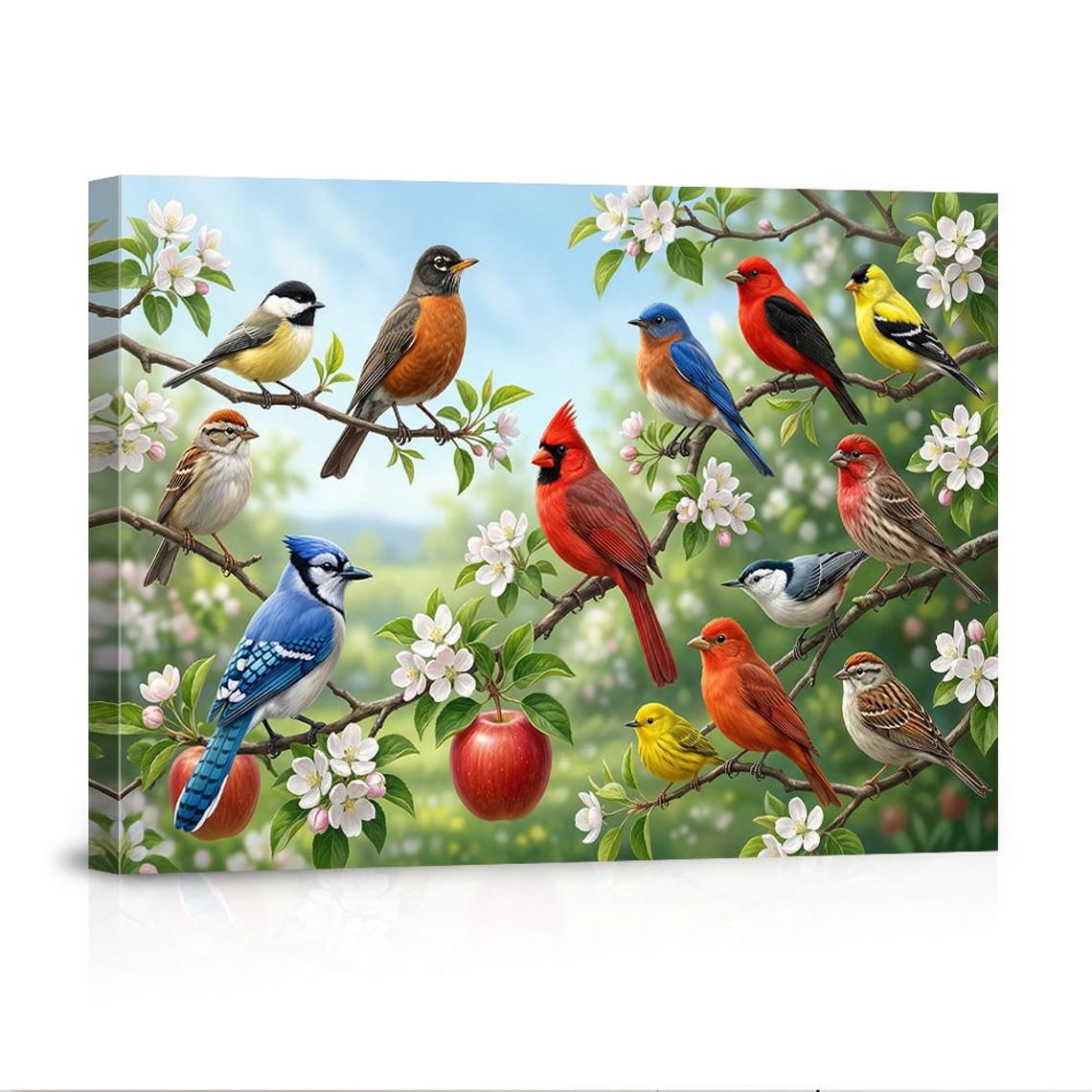 Backyard Birds Apple Blossom Colorful Songbirds Spring For Living Room ...