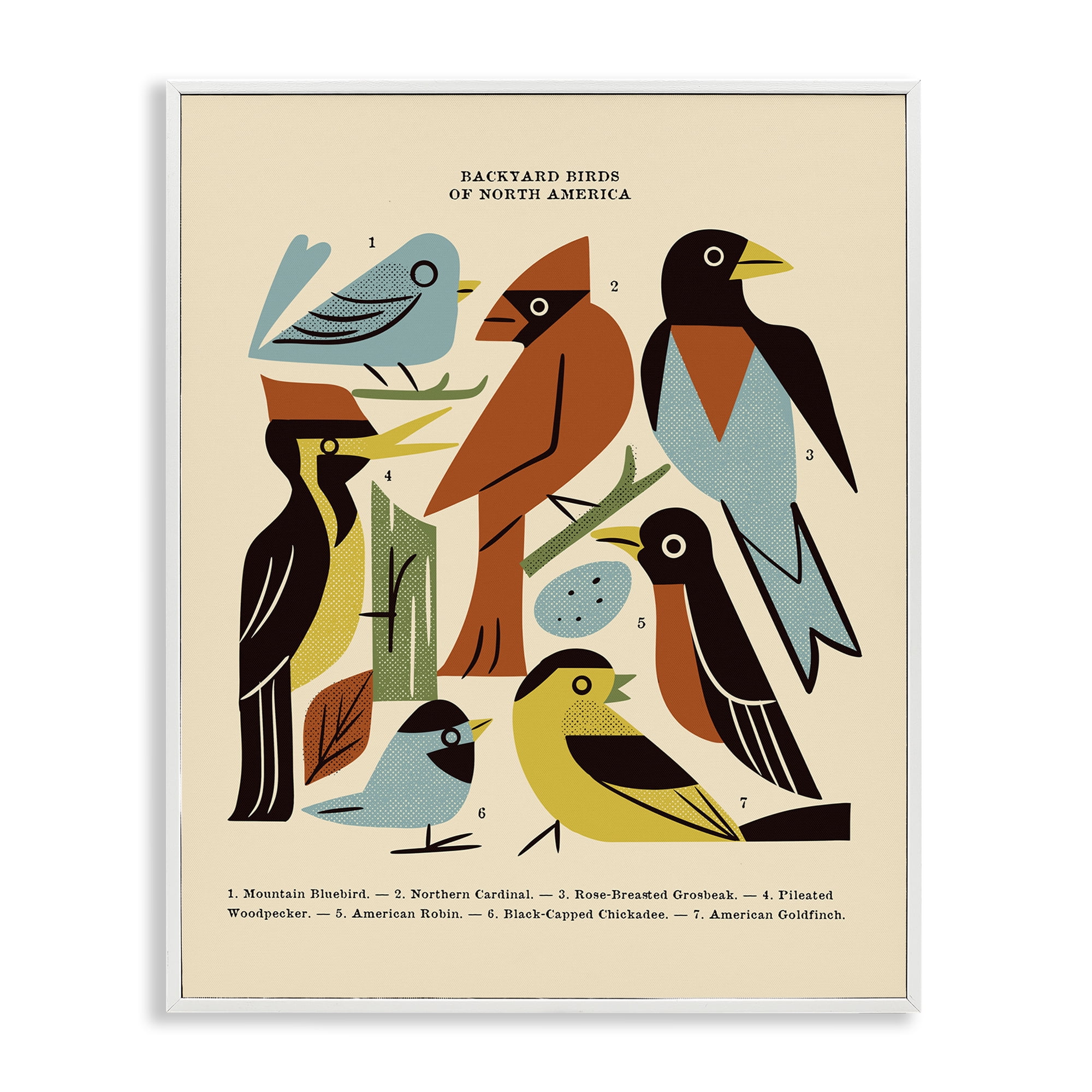 Backyard Birds Midcentury Modern White Framed Giclee Art, design by ...