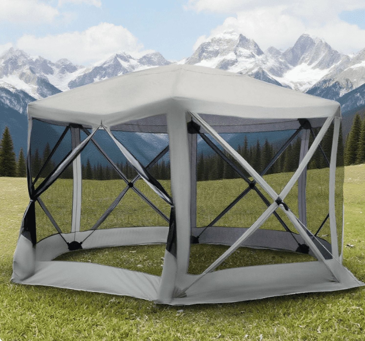 Backyard Canopies 6-Sided Hexagon Pop Up Party Tent Gazebo with Mesh ...