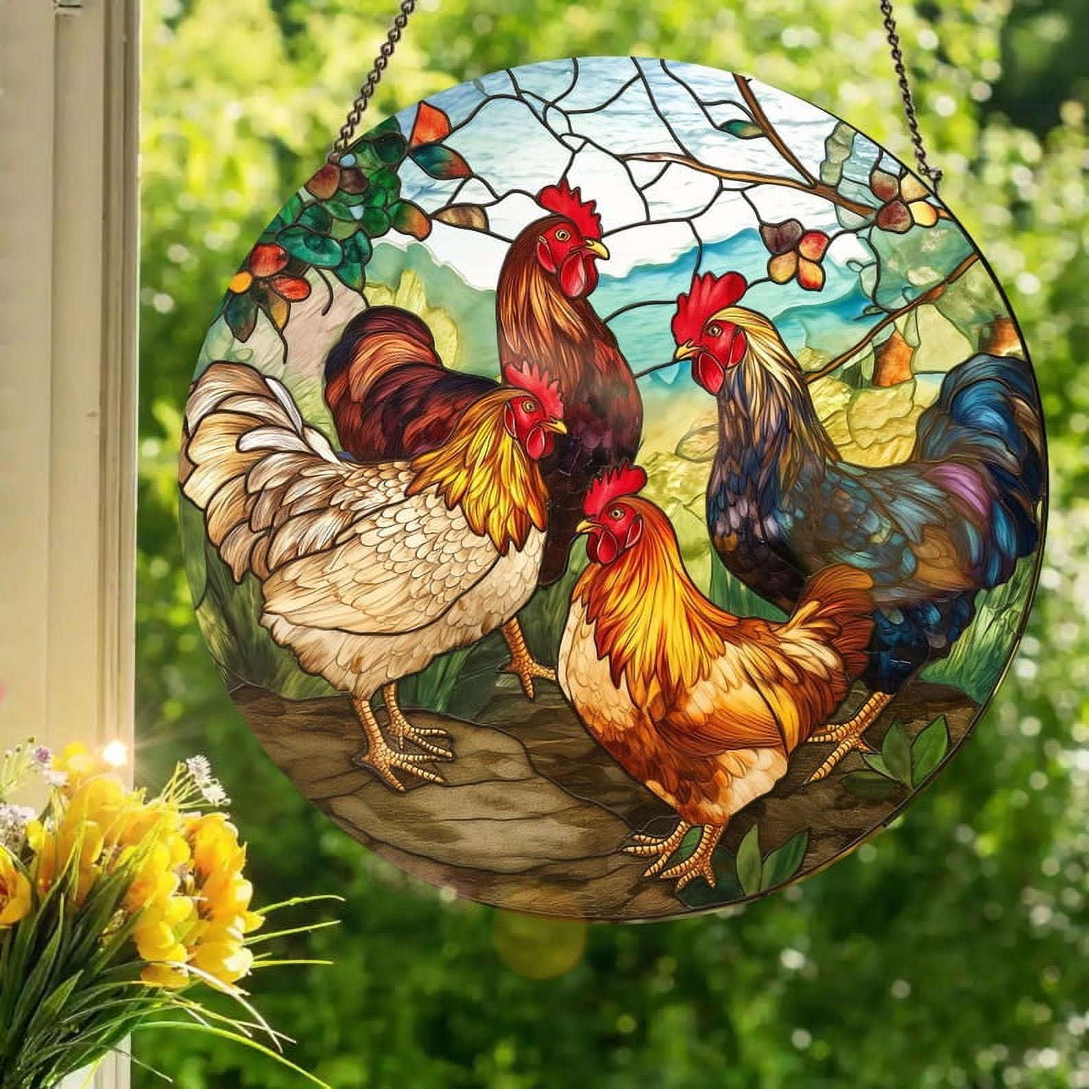Backyard Chickens: Stained Glass Style Wall or Window Hanging - Walmart.com