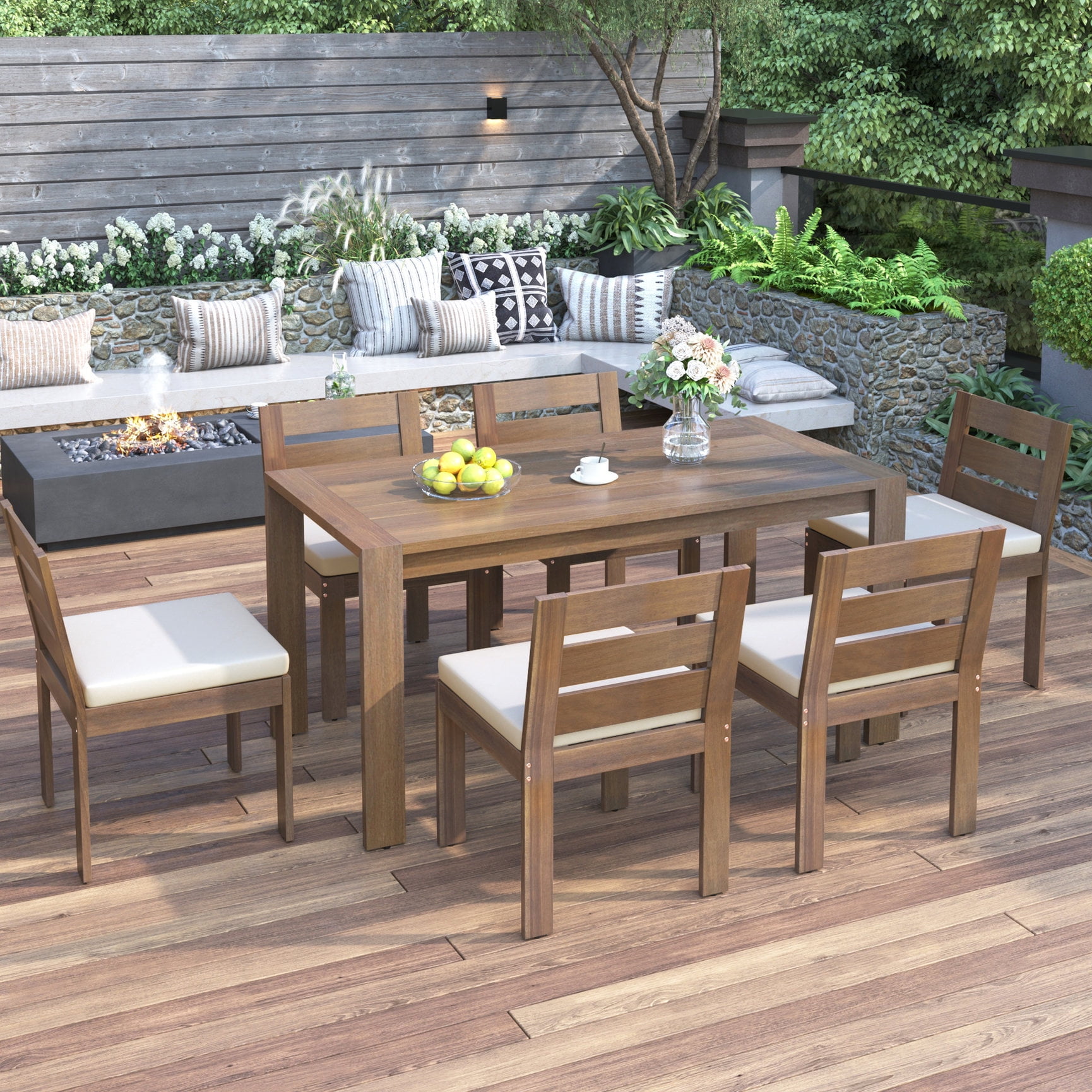 Backyard Dining Set / Natural Acacia Wood, Soft Seats / For Peaceful ...