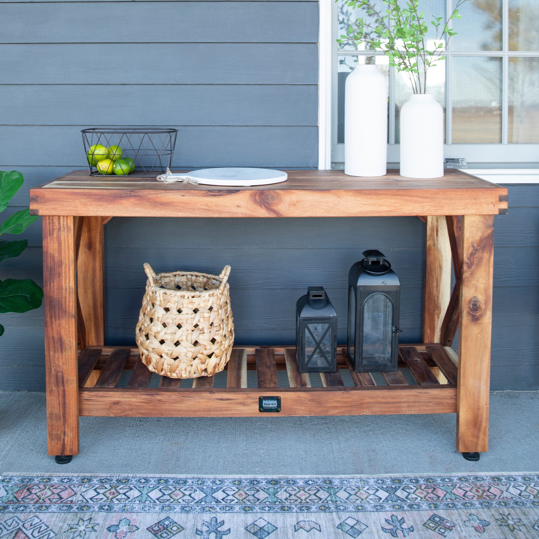 Backyard Discovery 4' x 4' Acacia Wood Farmhouse Console Table with ...