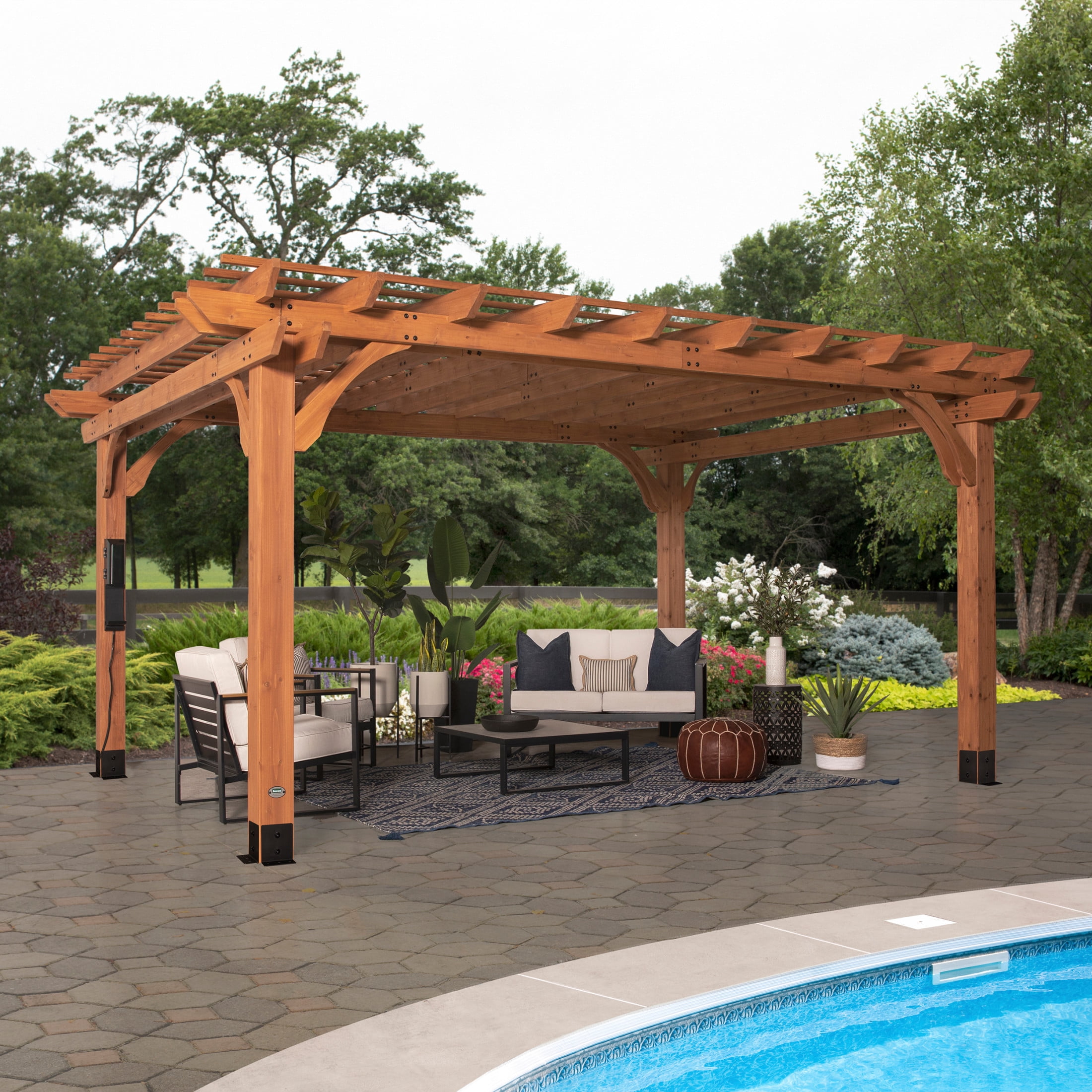 Backyard Discovery Beaumont Pergola 16' x 12', Cedar Wood, Electric ...