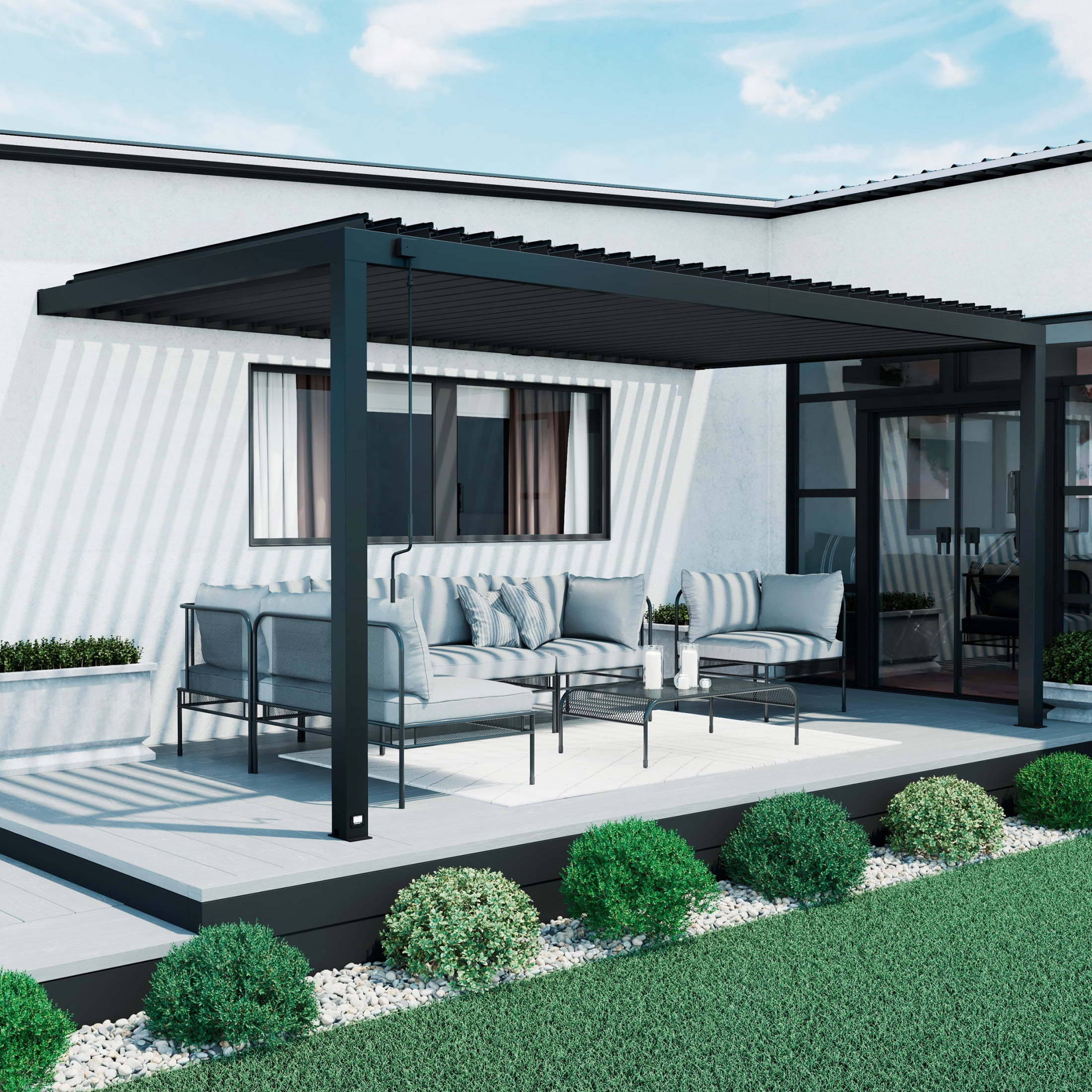 Backyard Discovery Evanston 18'x10' Steel Wall-Mounted Louvered Pergola ...