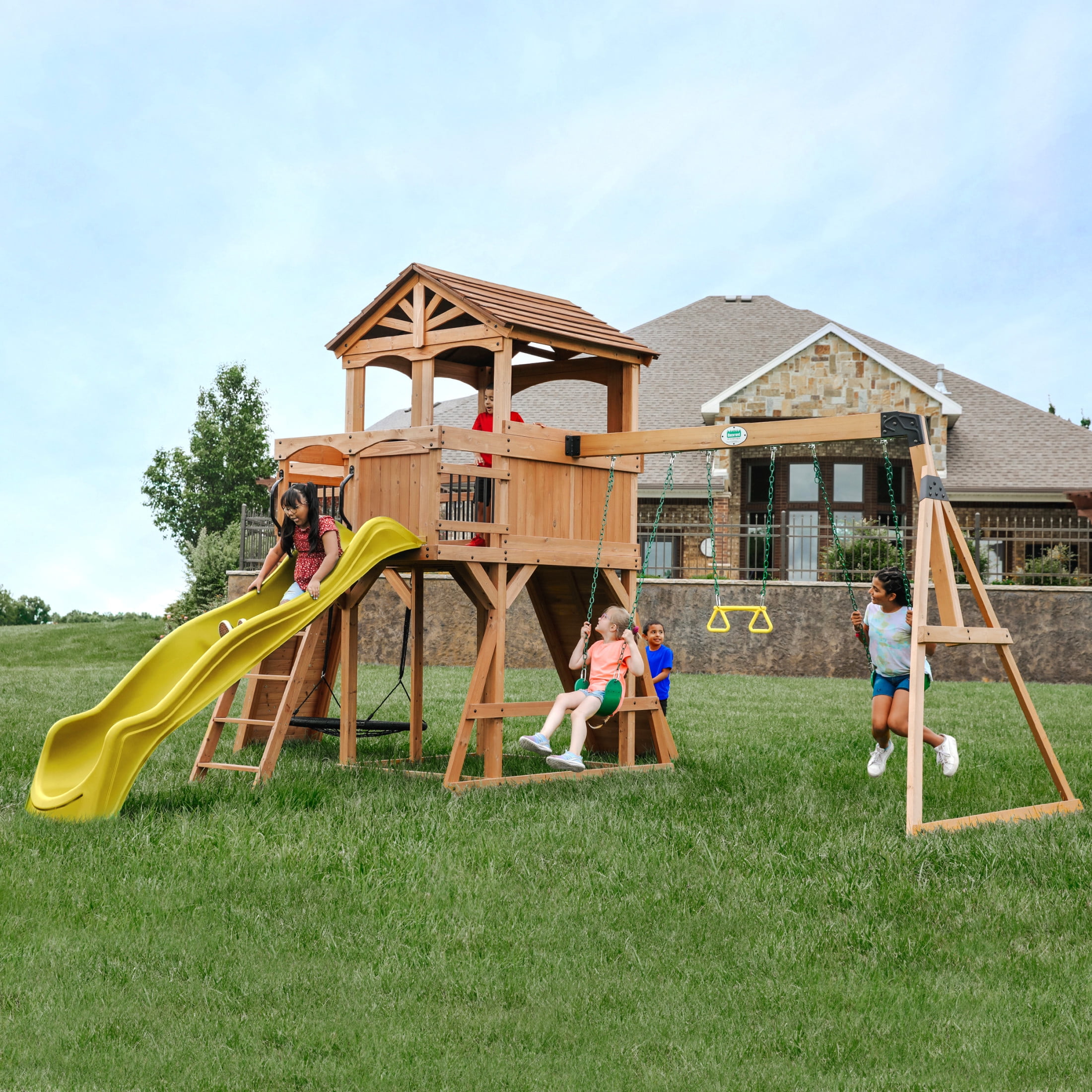 Backyard Discovery Sterling Point Cedar Wood Swing Set, Slide ...