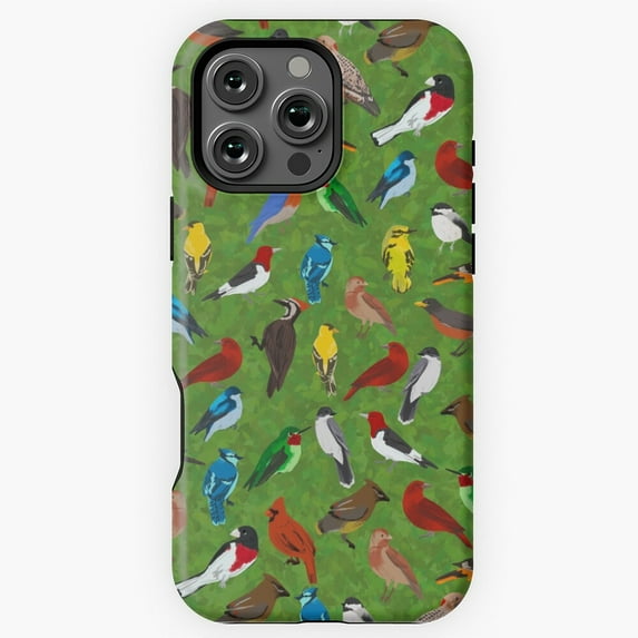 Backyard Forest Birds Leafy Pattern Art iPhone Case 11 12 13 14 15 16 ...