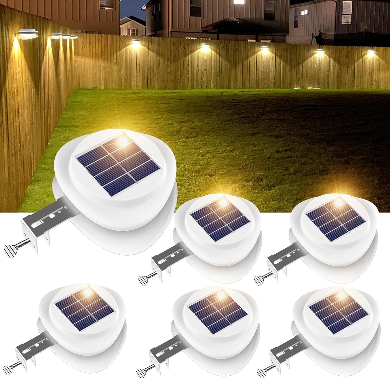 Backyard Lights, 6 Pack Solar Fence Lights with 9 LED Waterproof ...