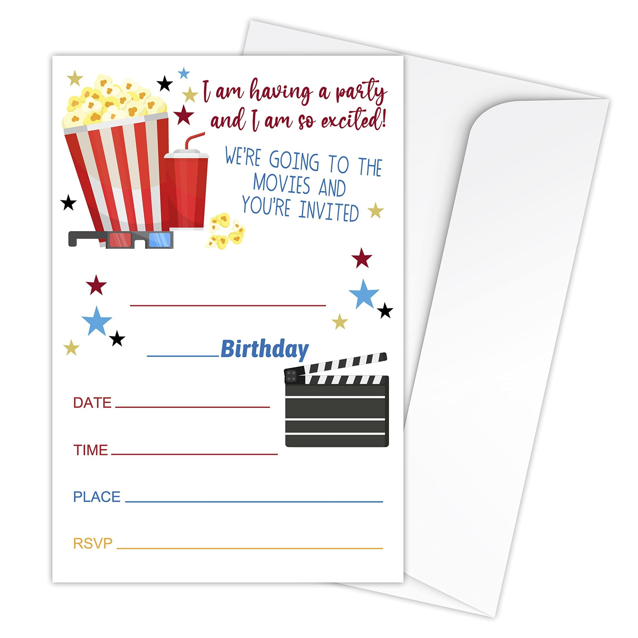 Backyard Movie Bash Invitations Set - 20 Fill-in Cards and Envelopes ...