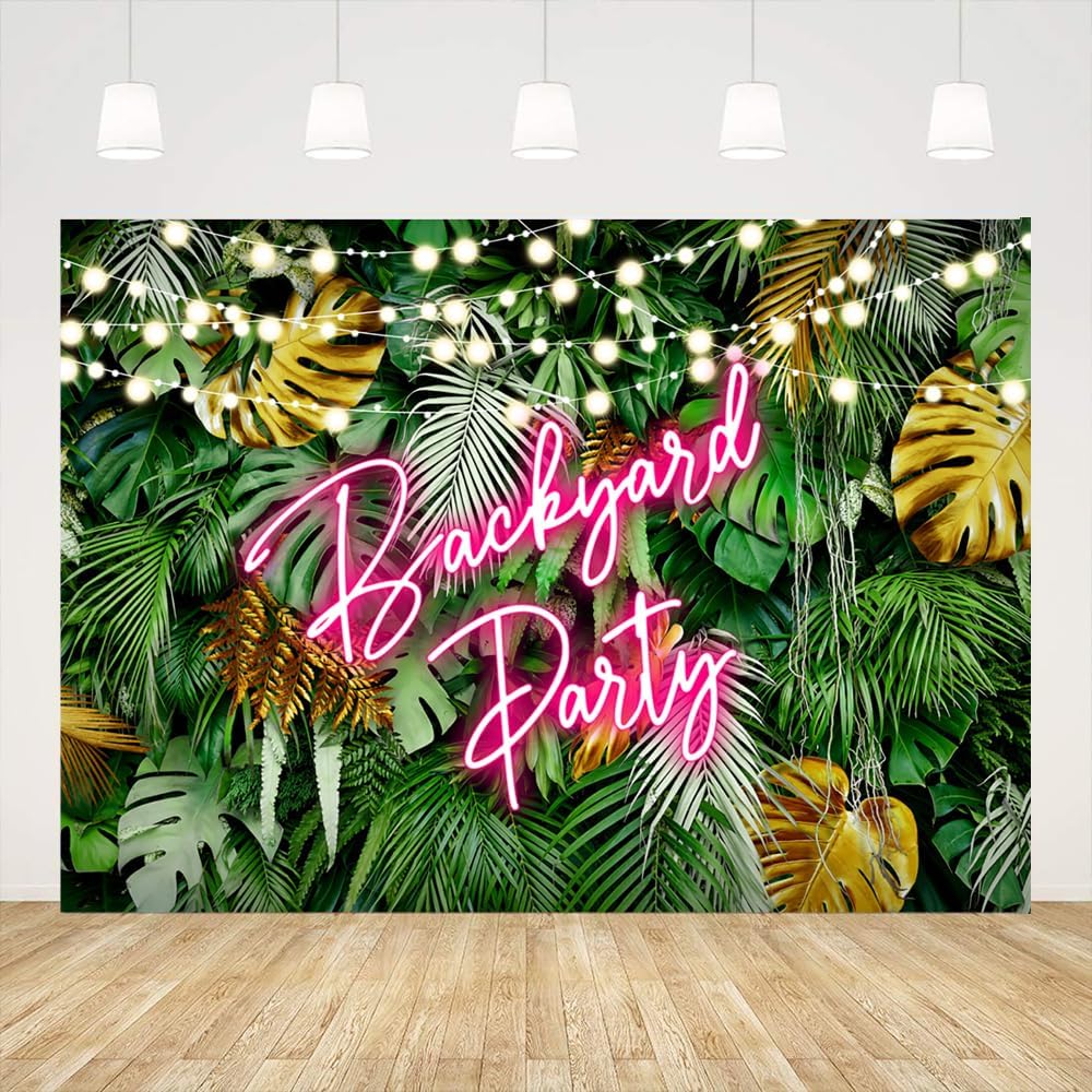 Backyard Party Backdrop Hawaiian Tropical Aloha Palm Leaves Backyard ...
