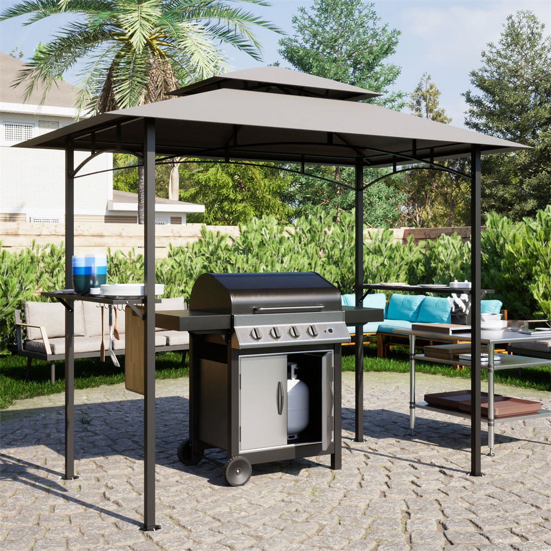 Backyard Patio Iron Double Tiered BBQ Gazebo, Grill Gazebo with Canopy ...
