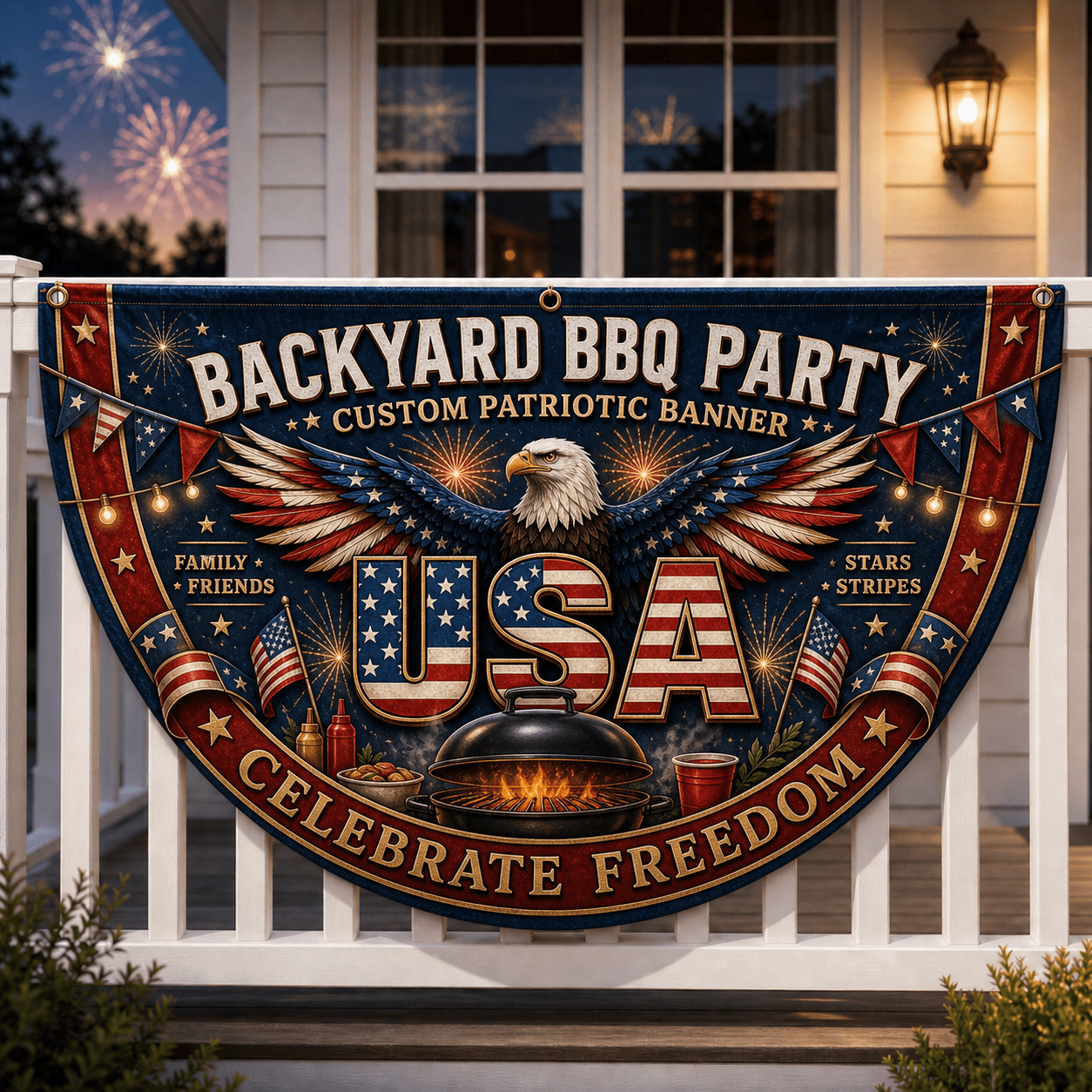 Backyard Patriotic Flag 250 Custom Party Banner for BBQ Cookouts and ...