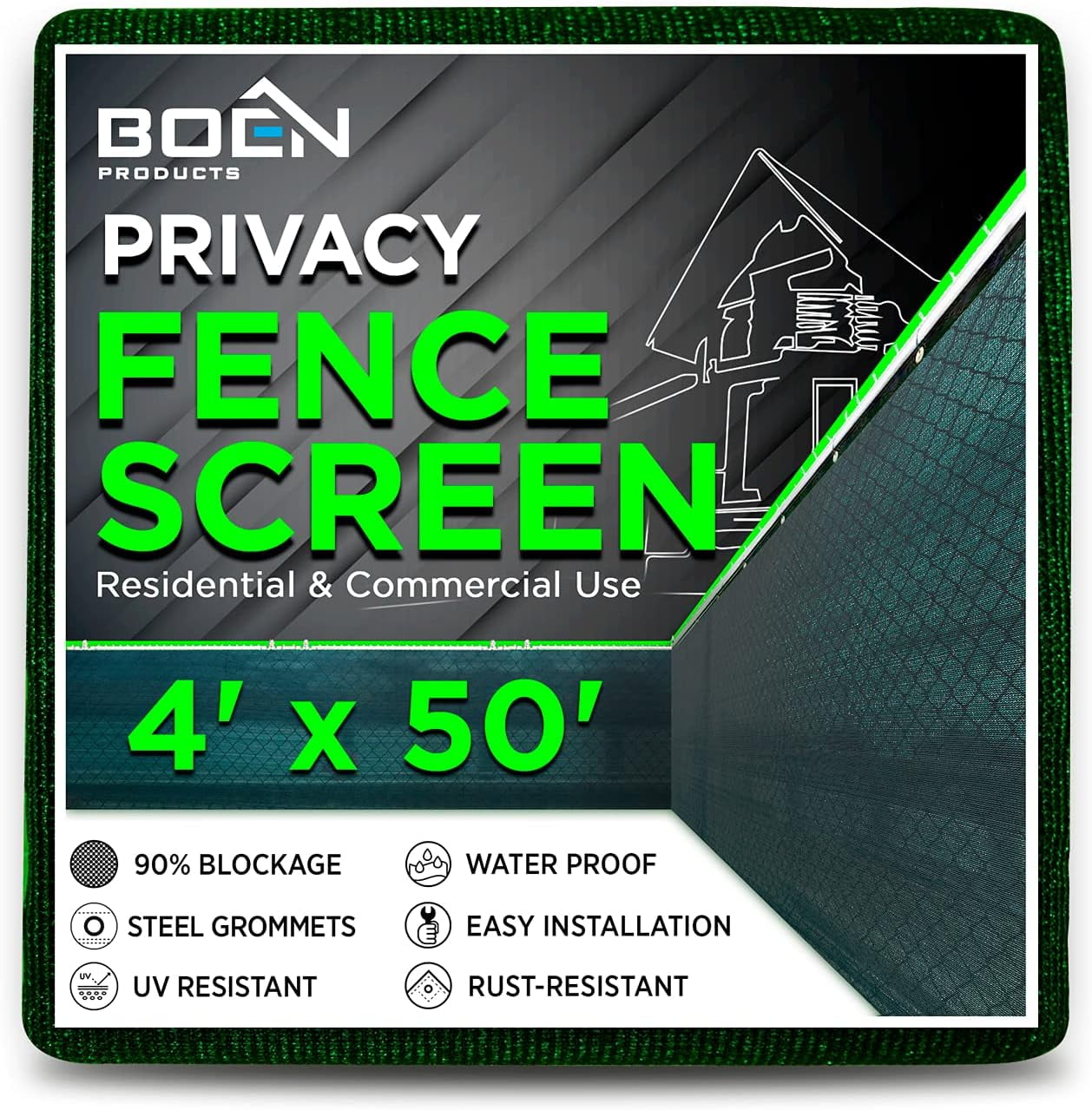 Backyard Privacy Screen Fence Covering 4' x 50' Green Outdoor Privacy ...