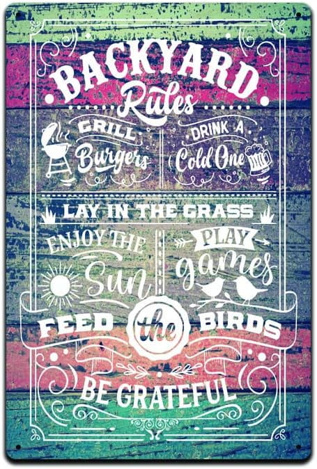 Backyard Rules Metal Tin Sign - Outdoor Grilling Sign, Summer Vibes ...