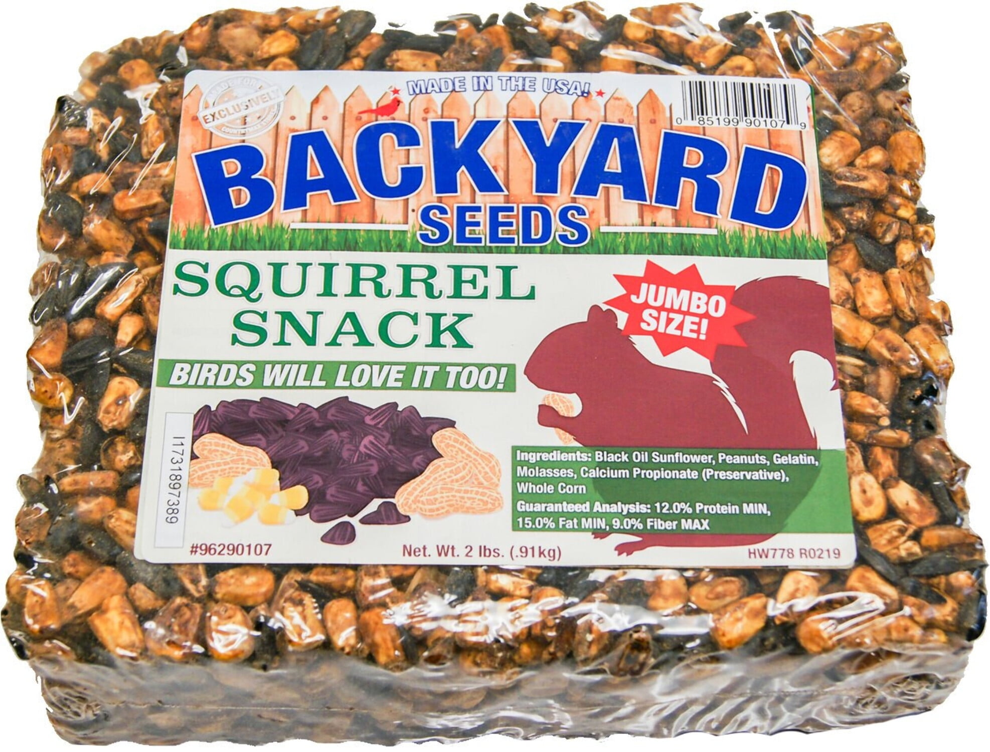 Backyard Seeds Squirrel Snack Seed Cake, 2Lb - Long-lasting Bird Food ...
