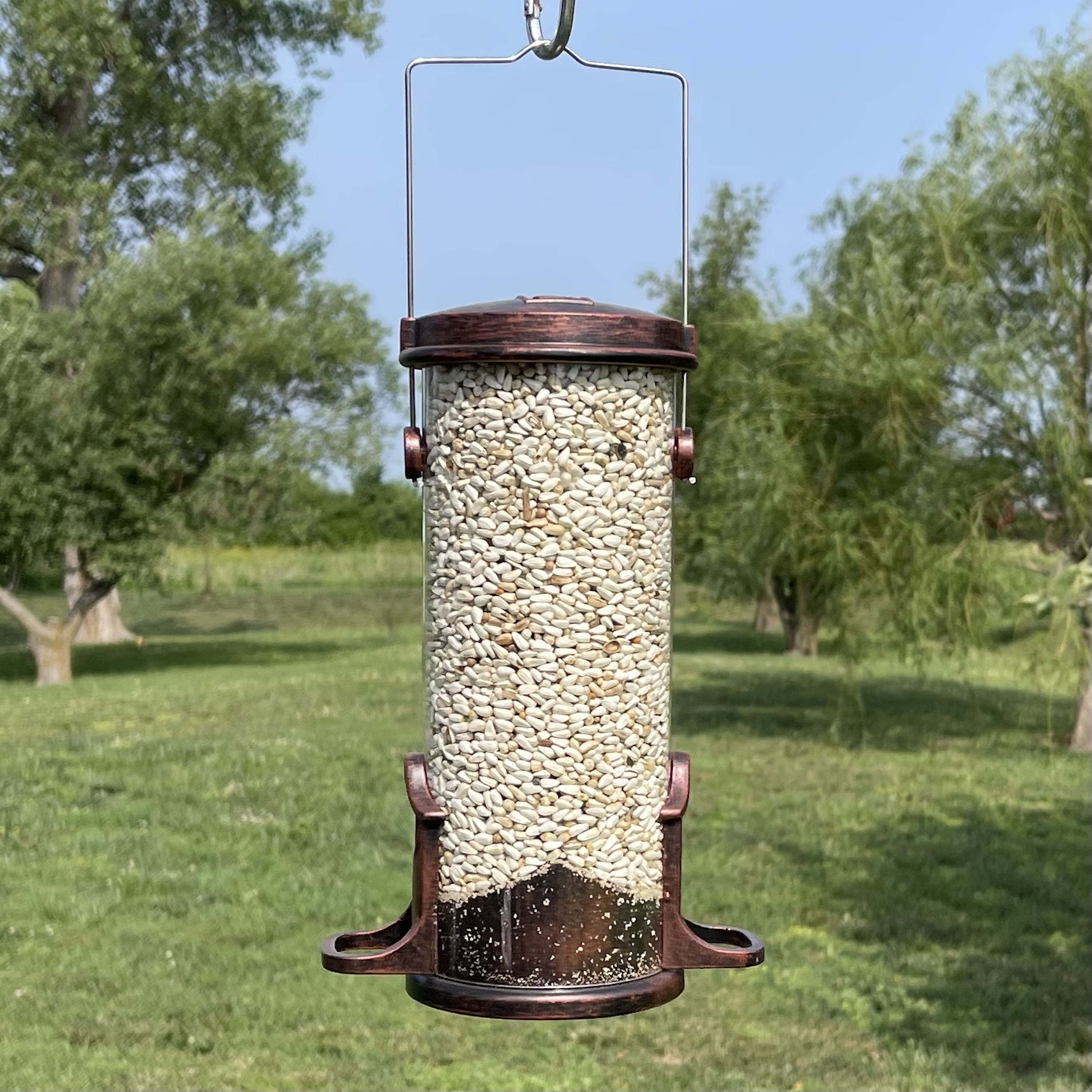 Backyards Essentials Tube Bird Feeder Petite Copper Metal Bird Seed ...