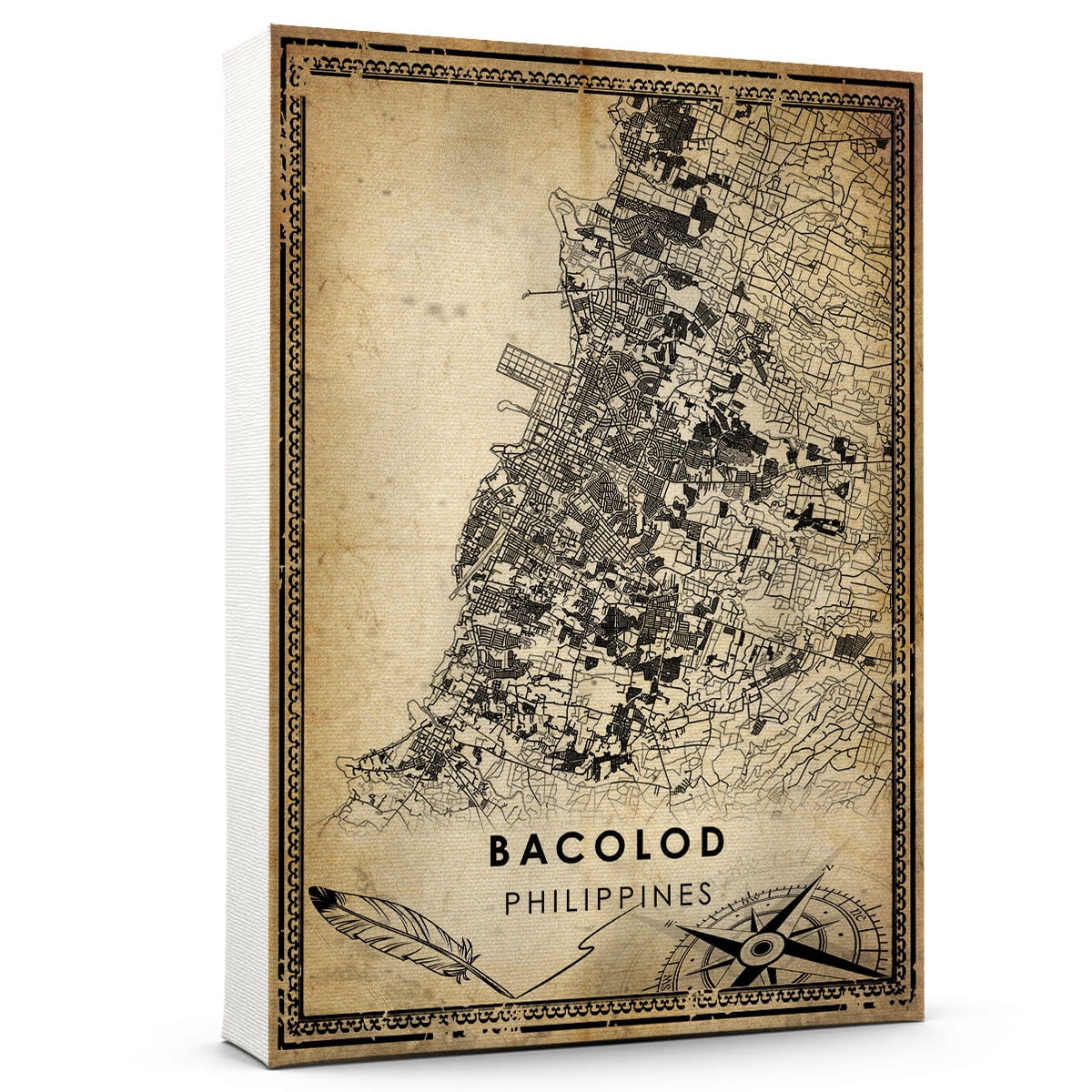 Bacolod Vintage Map Prints Canvas, Philippines Map Art Canvas, Canvas, Bacolod Map City style ...