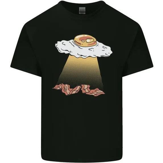 Bacon Abduction Funny Alien UFO Food Graphic Light Cotton Tee Shirt Tee ...