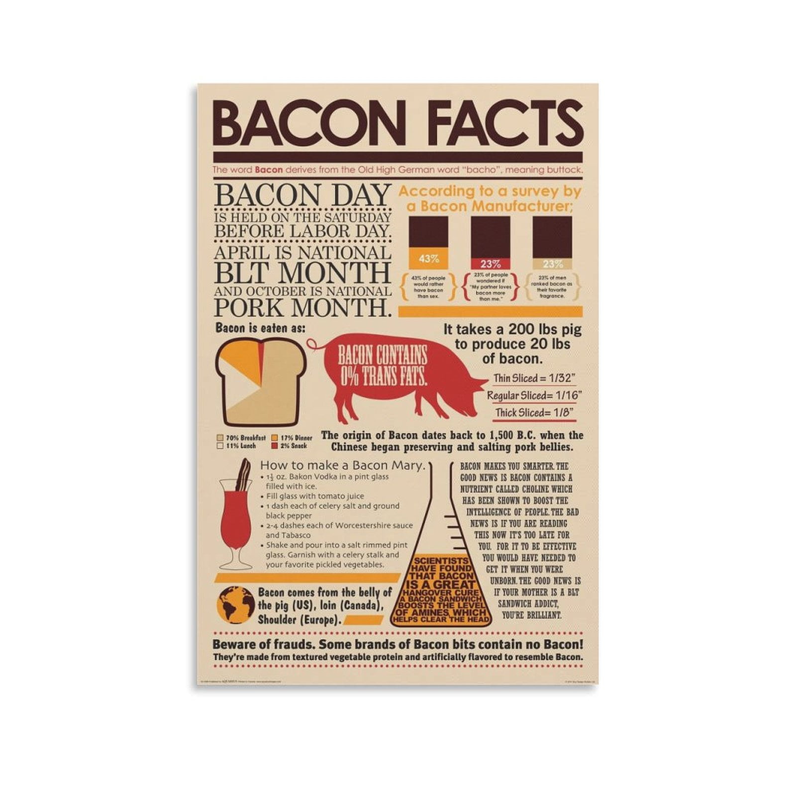Bacon - Bacon Facts Poster Poster Cool Artworks Painting Wall Art ...
