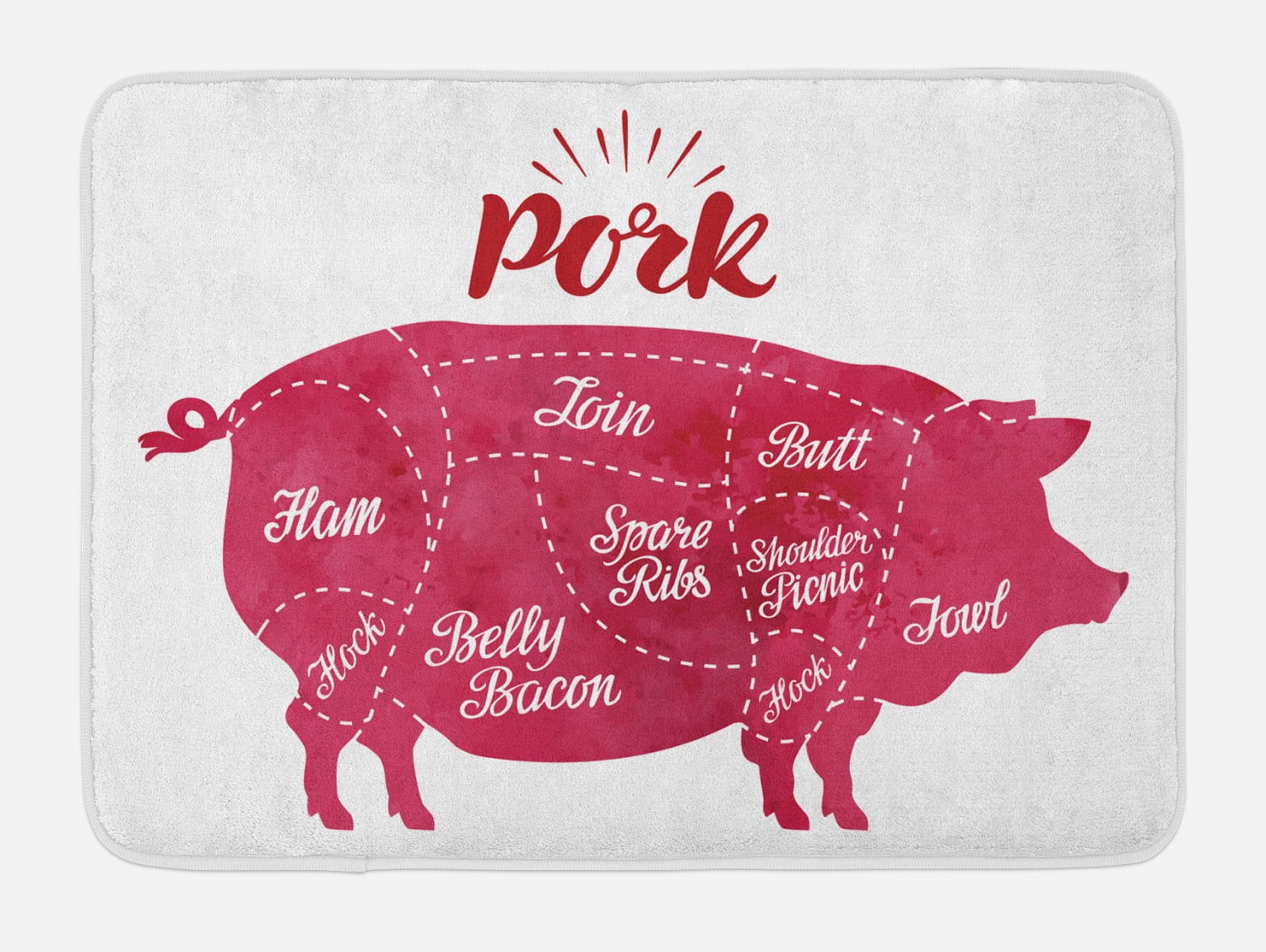 Bacon Bath Mat, Cutting Pig Meat Diagram as Ham Loin Butt Hock and Ribs ...
