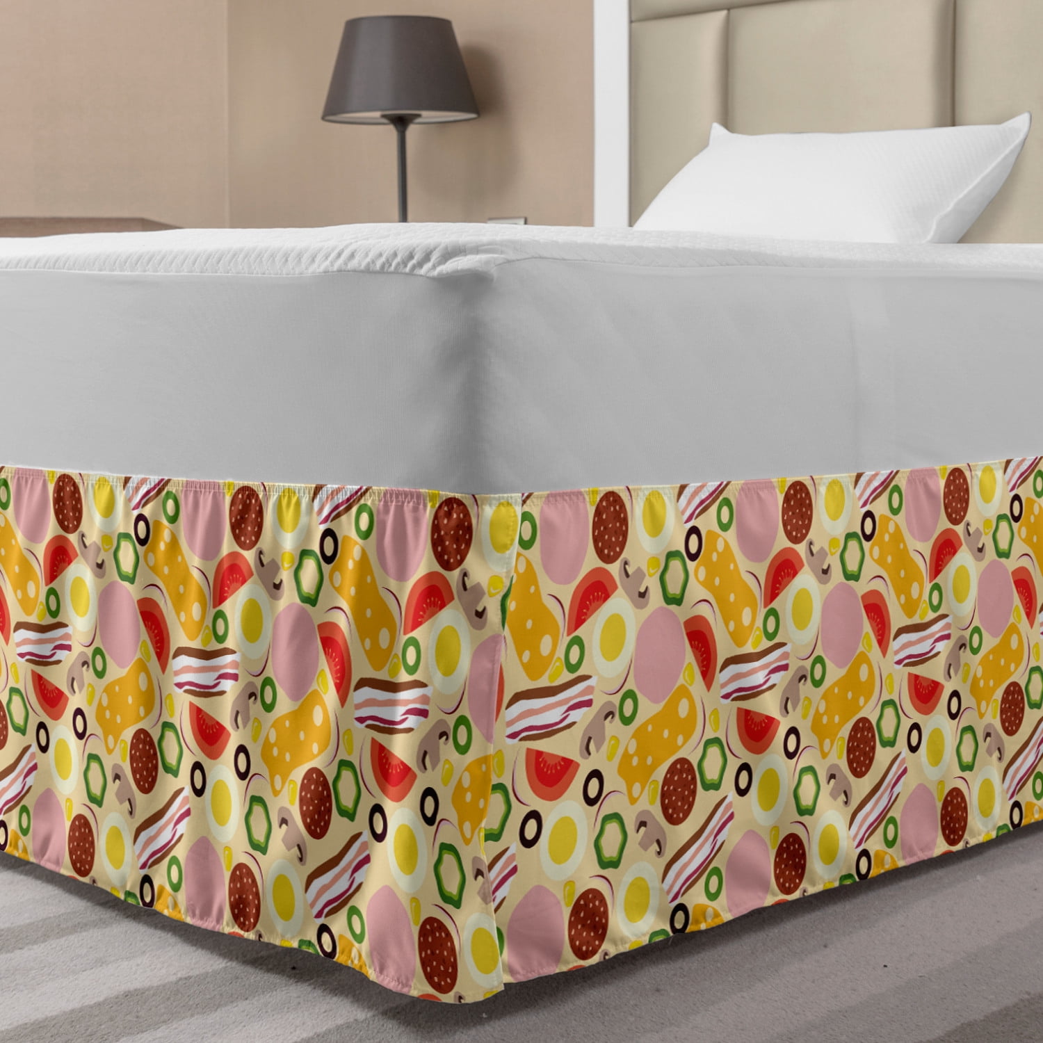 Bacon Bed Skirt, Close up Graphic Image of Pizza Toppings Theme with ...