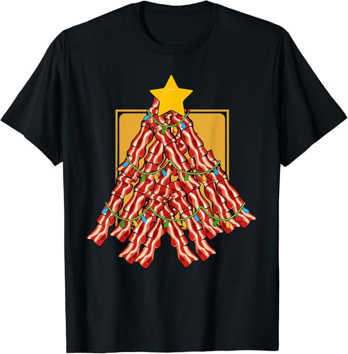 Bacon Christmas Tree Lights Pork Meat BBQ Grilling Lover T-Shirt ...