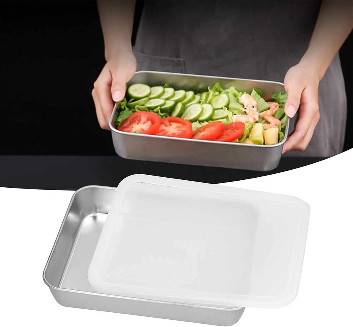 Bacon Container for Refrigerator, Stainless Steel Square Plate With Lid ...