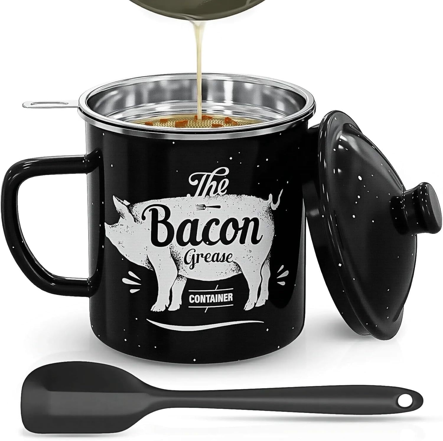Bacon Container With Strainer, 46OZ Large Enamel Container, With ...