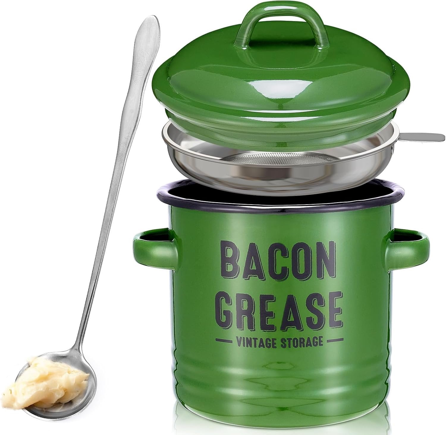 Bacon Container with Strainer - Large 46OZ Kitchen Oil Storage Can ...