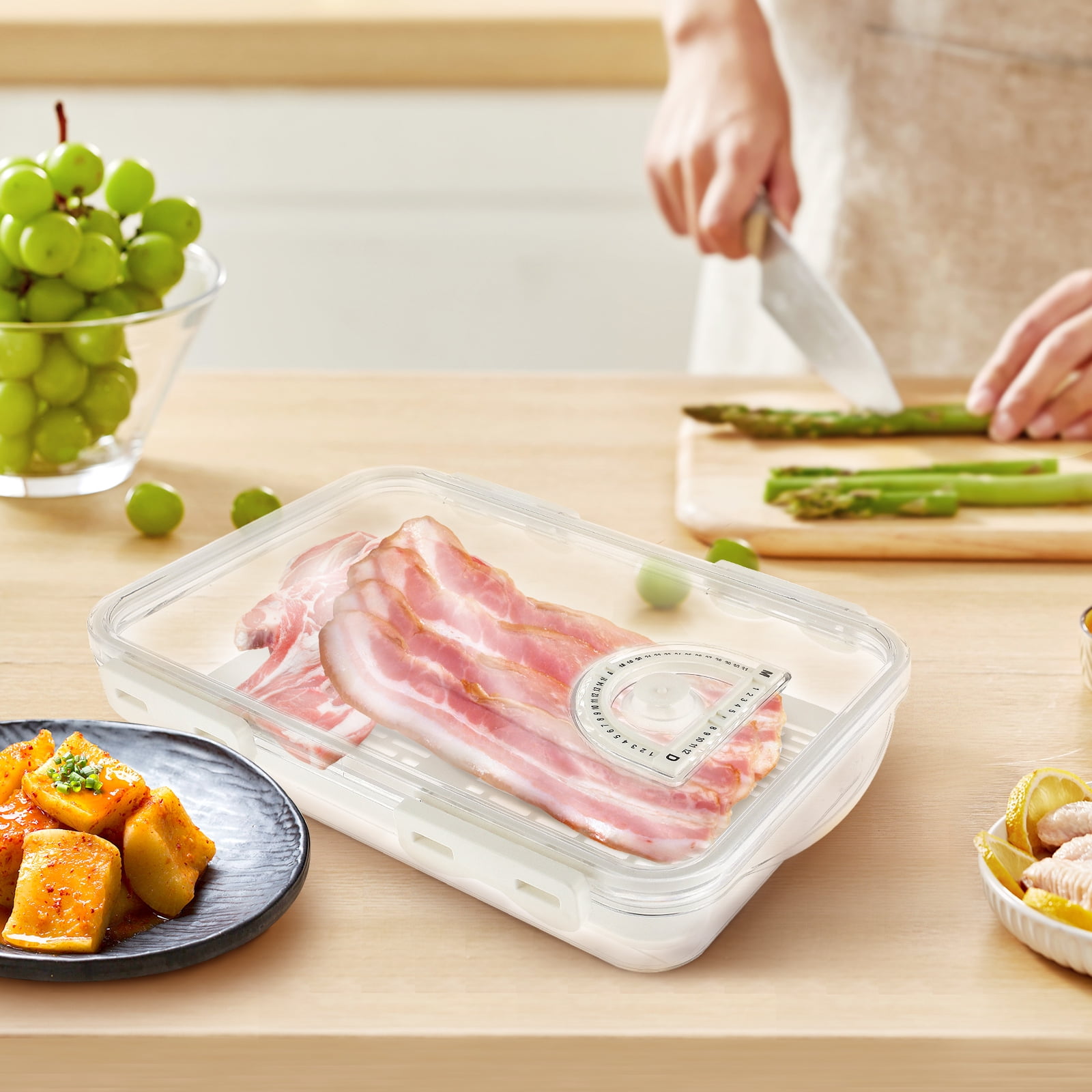 Bacon Container for Refrigerator Drainage Divider Timing Crisper ...