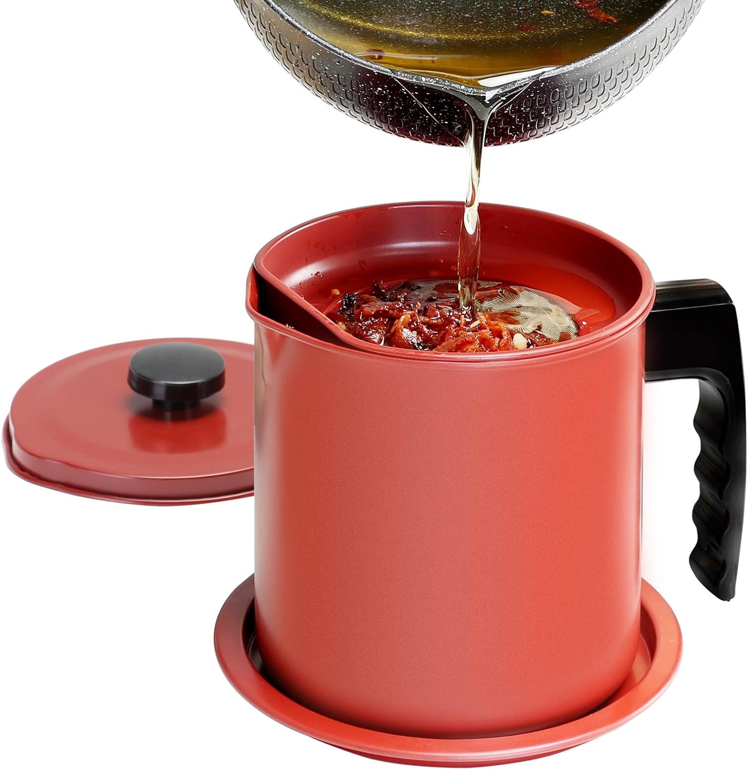 Bacon Container with Fine Mesh Strainer, 1.3 L almost 6 Full Cups Iron ...